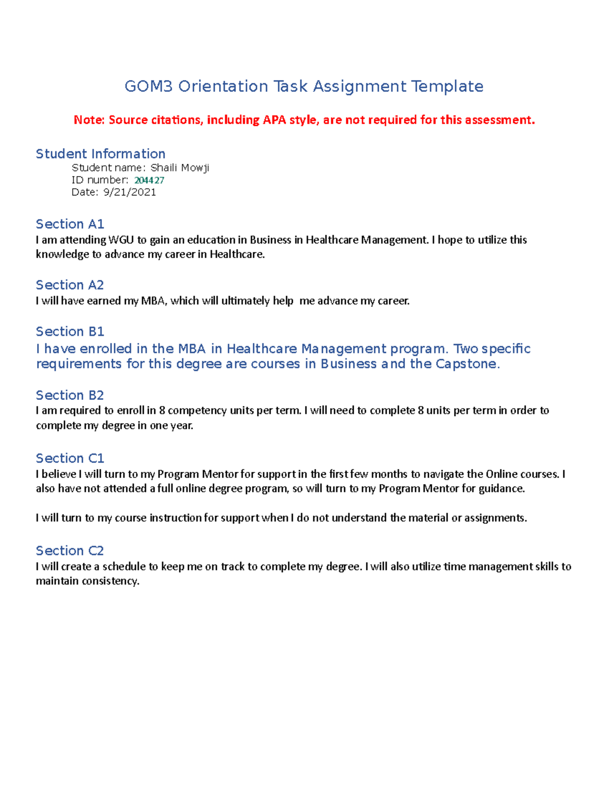 Orientation Task Template - GOM3 Orientation Task Assignment Template Note: Source citations ...