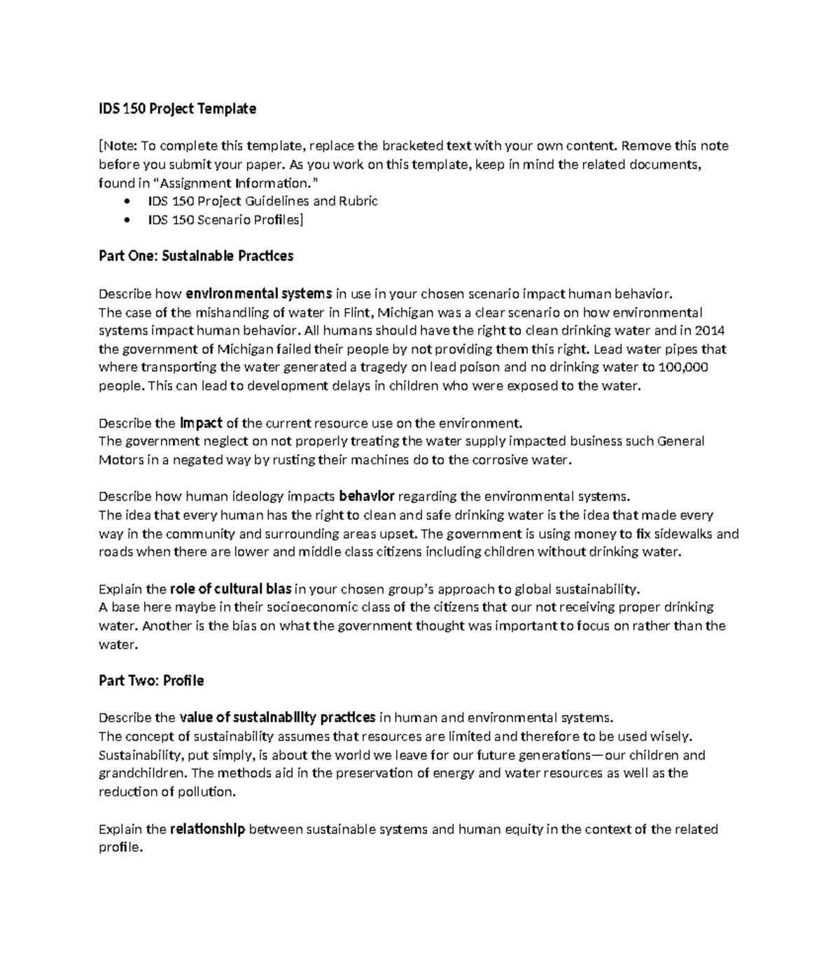 IDS 150 Module 1 Short Paper: My Perspective on Sustainability - Studocu