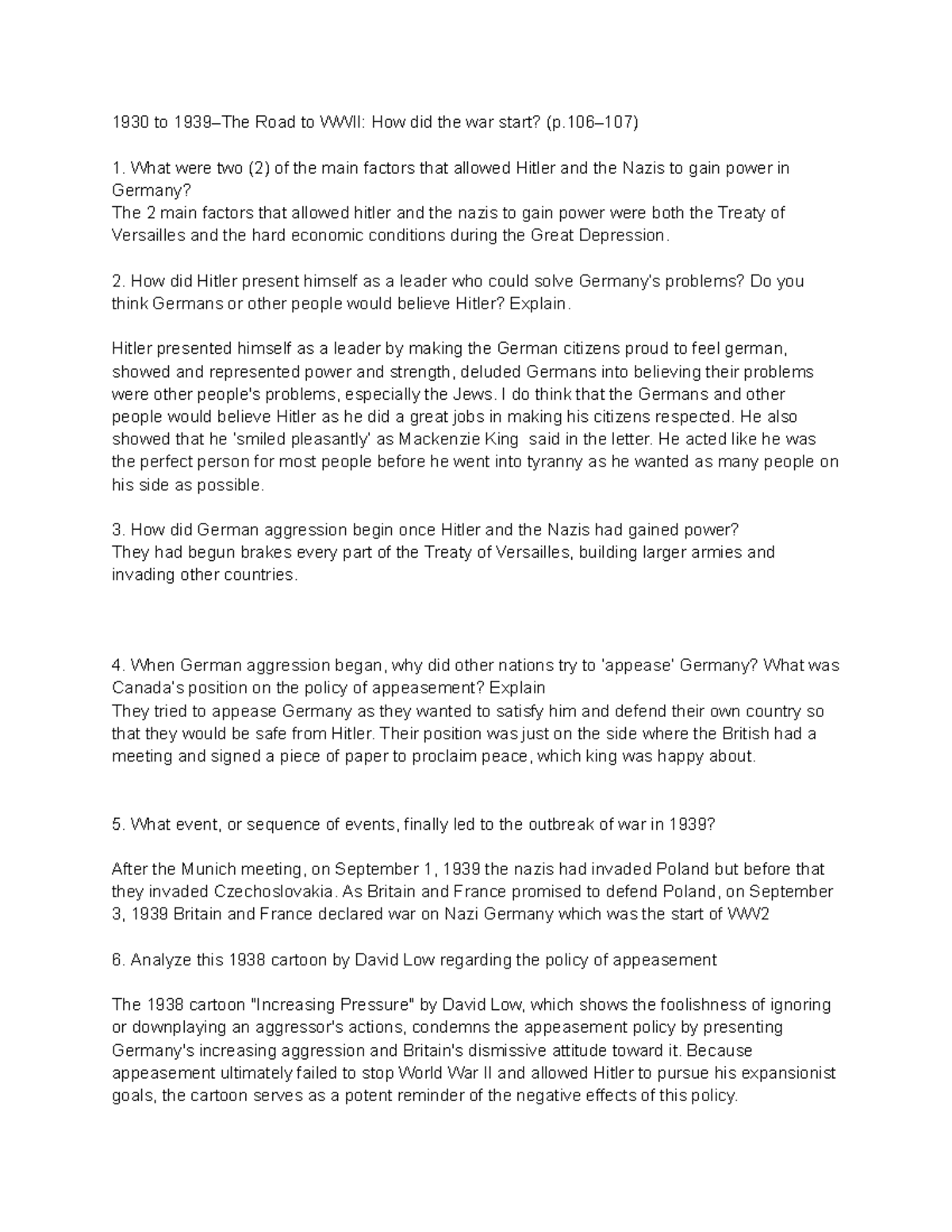 HIST 203: The Indirect Causes of WWII - Key Factors & Events - Studocu