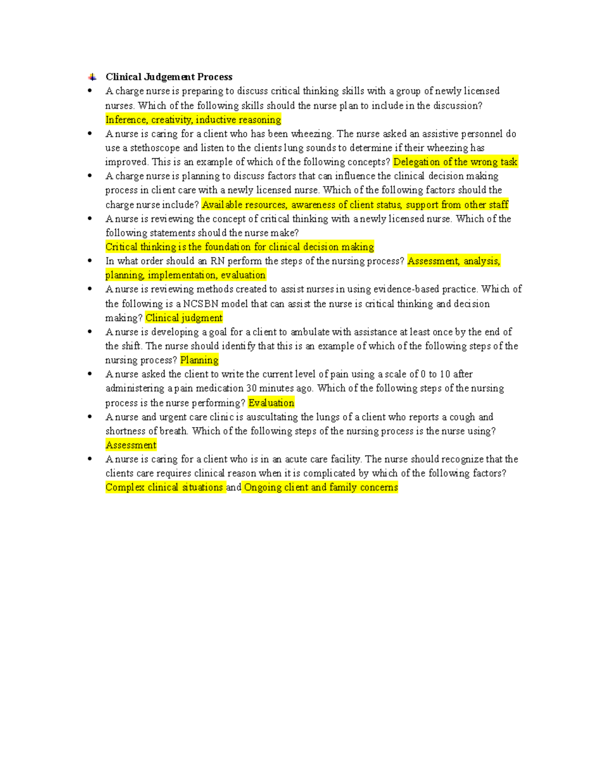 NRS 202 Final Exam Review: Clinical Judgement Process Essentials - Studocu