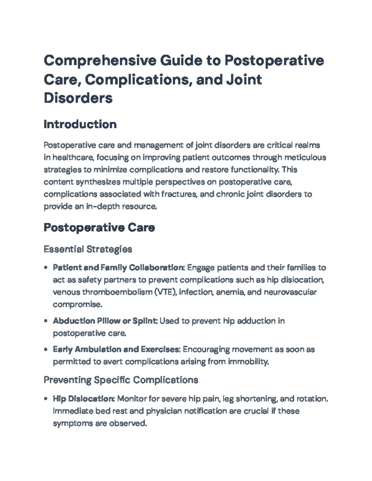 Comprehensive Guide to Postoperative Care & Joint Disorders (MED 101 ...