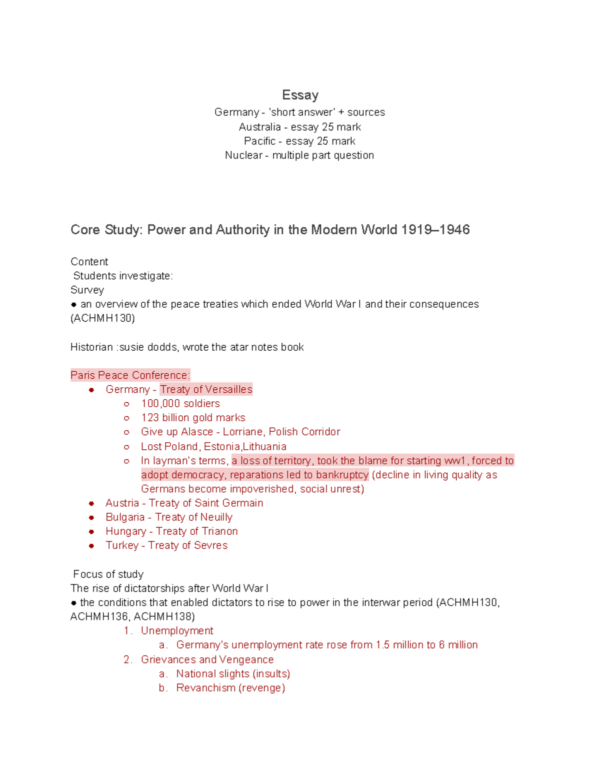 Modern history summary notes - Essay Germany - ‘short answer’ + sources ...