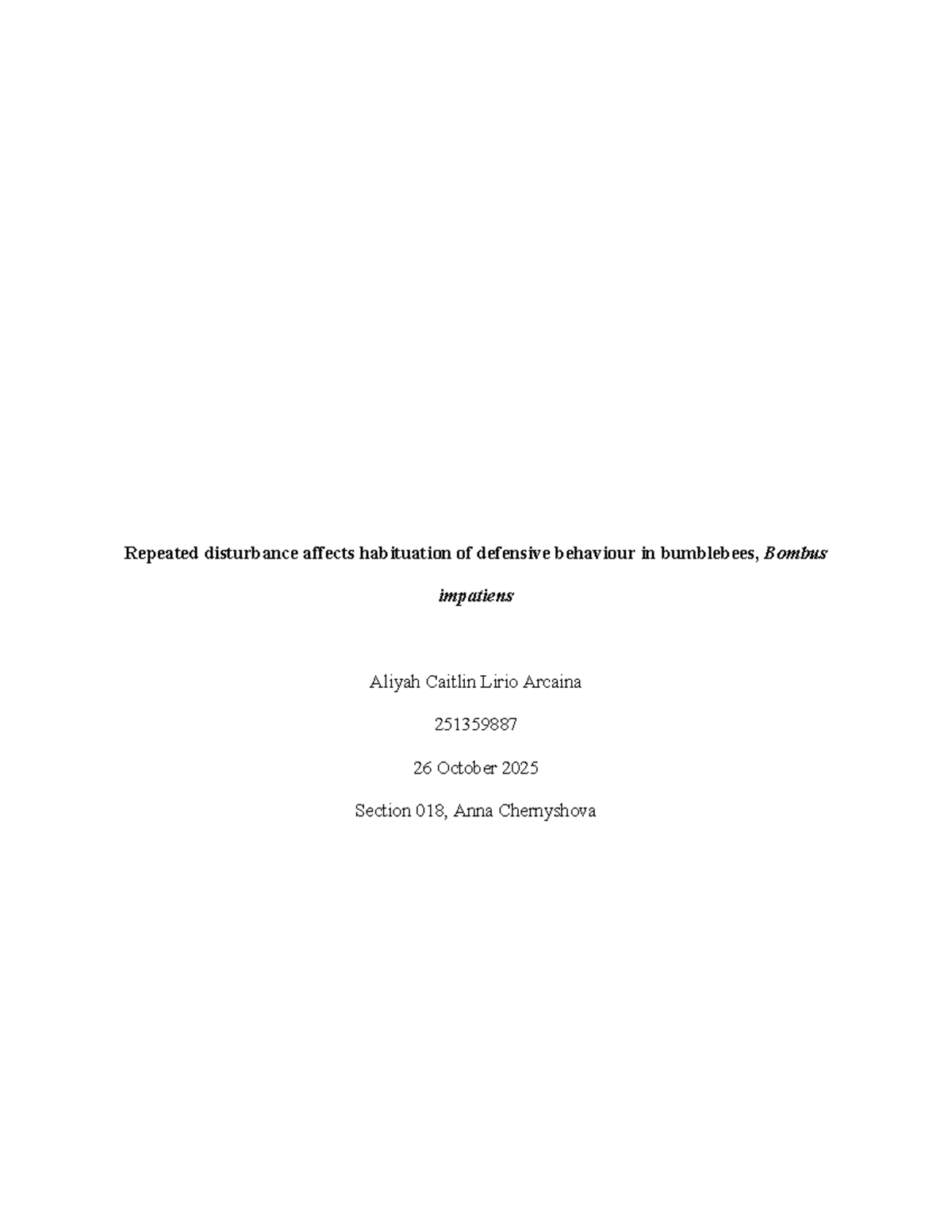 Biology 3436 Lab Report: Habituation of Defensive Behavior in ...