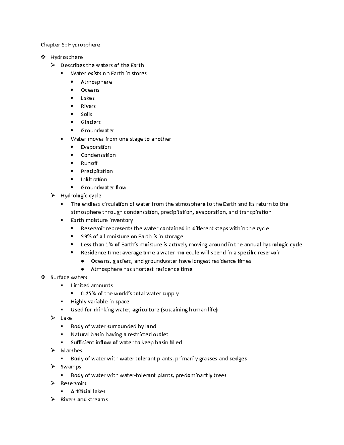 Hydrosphere - Lecture notes 13 - Chapter 9: Hydrosphere Hydrosphere ...