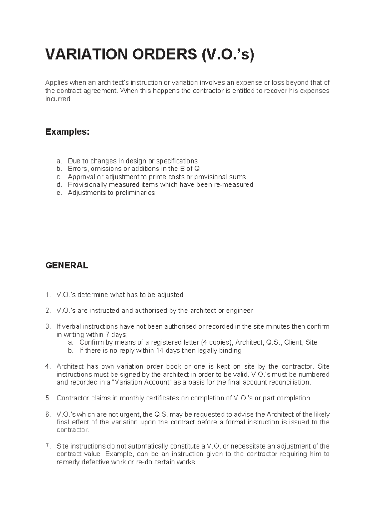 Variation Orders (V.O.) - Understanding, Managing, and Calculating Them ...