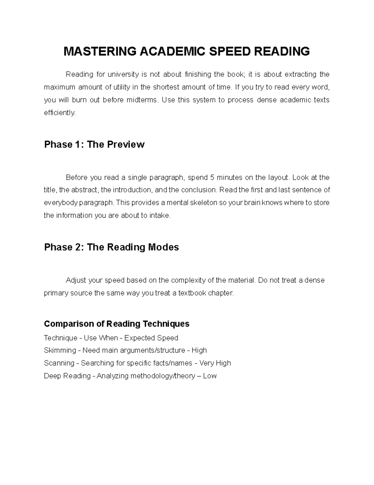 MASTERING ACADEMIC SPEED READING: Efficient Techniques for University ...