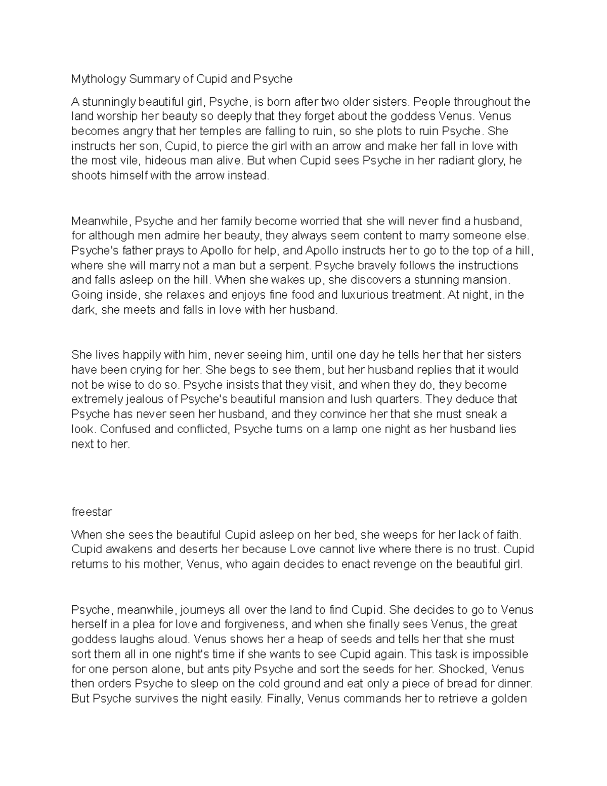 Mythology Summary: Cupid and Psyche Analysis - Studocu