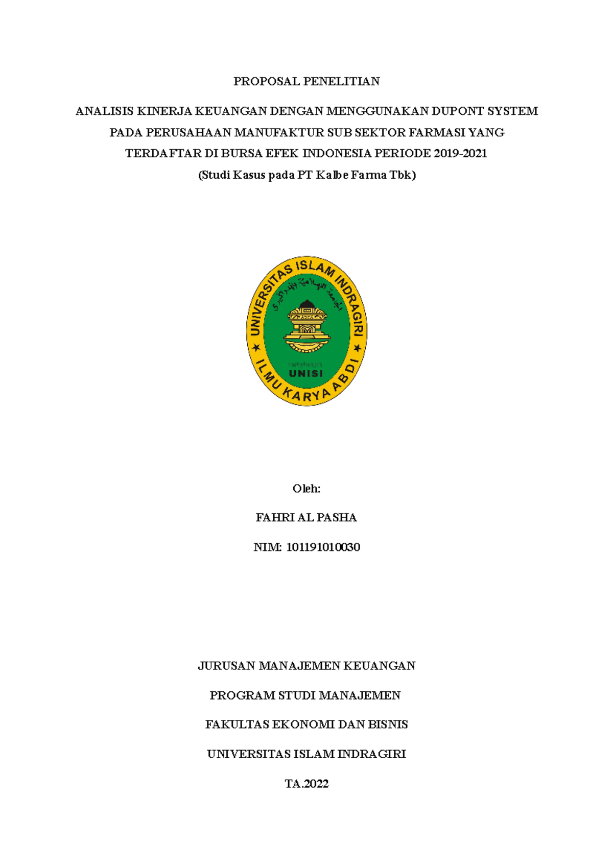 Proposal perbaikan besok lanjut - PROPOSAL PENELITIAN ANALISIS KINERJA ...