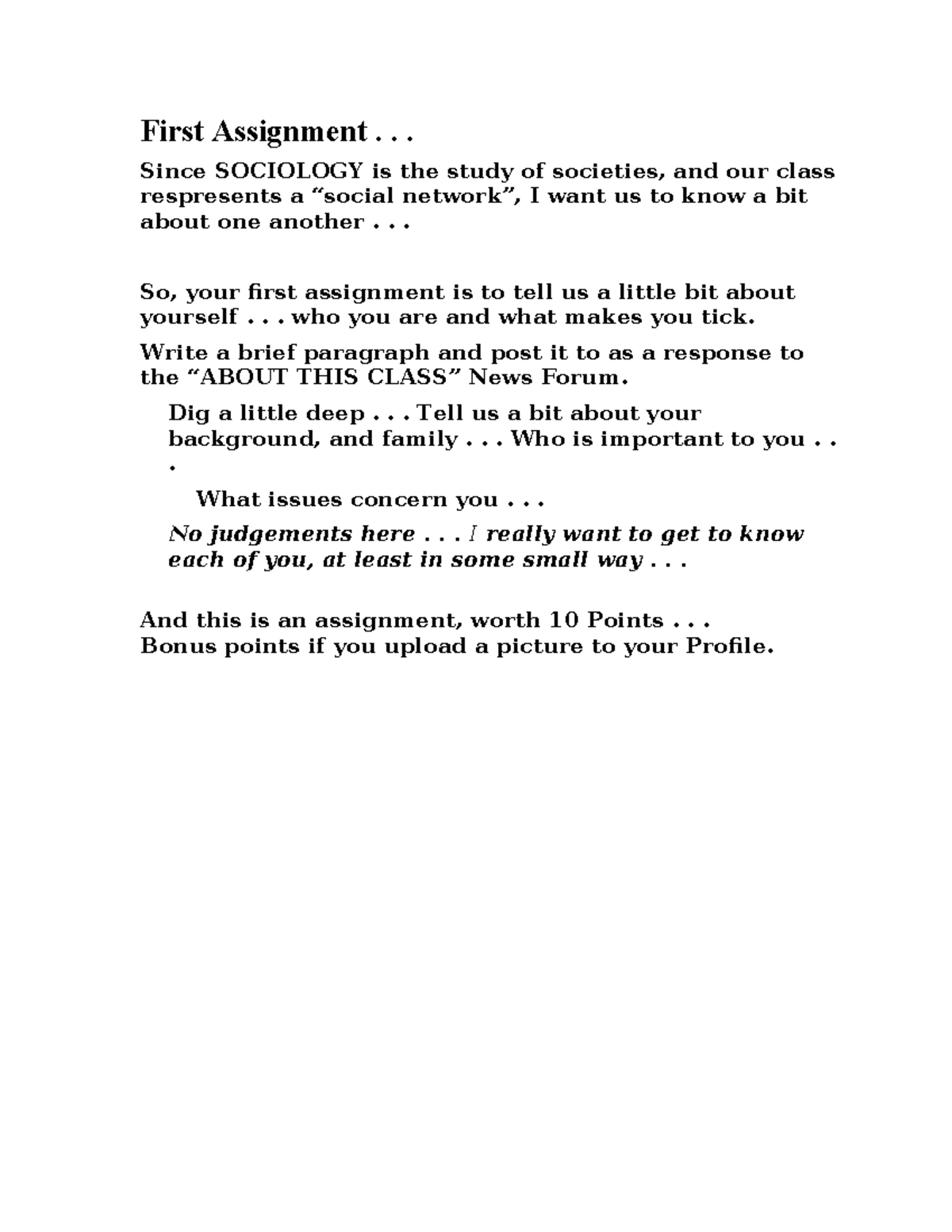 SOCIOLOGY 101: Unit 1 - Personal Introduction Assignment - Studocu