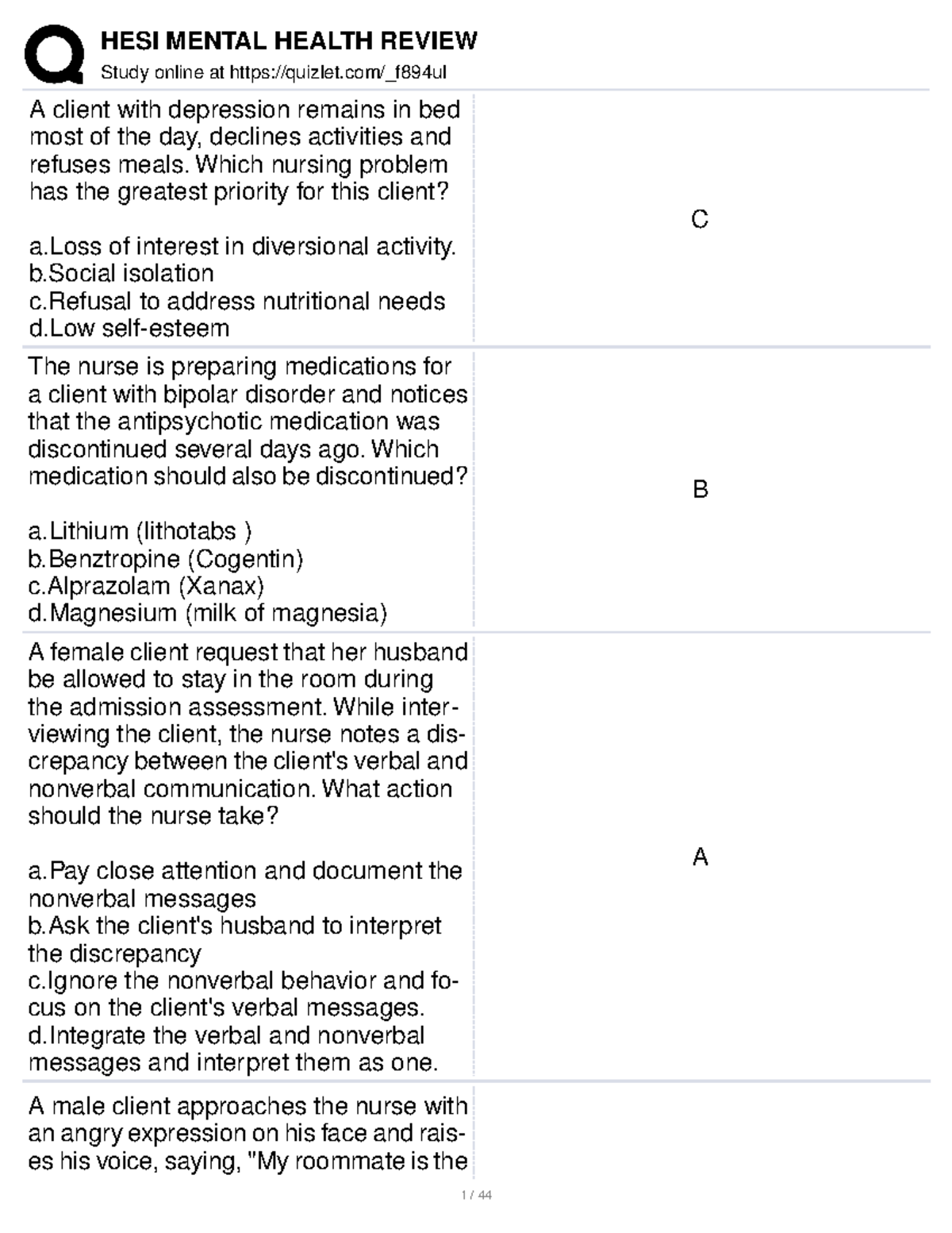 HESI Mental Health Review: Key Nursing Concepts and Interventions - Studocu