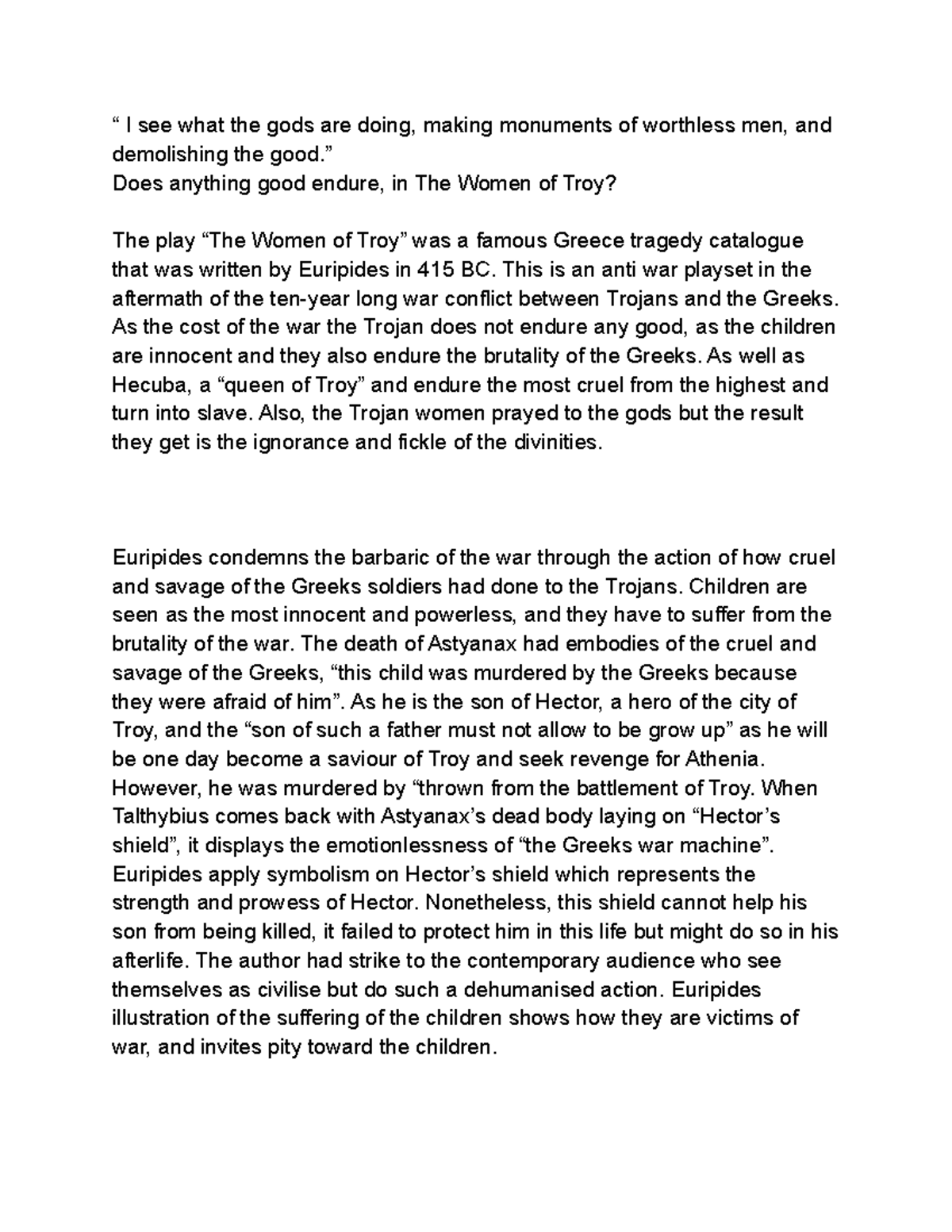 3rd Essay - Analyzing Suffering in Euripides' Women of Troy - Studocu