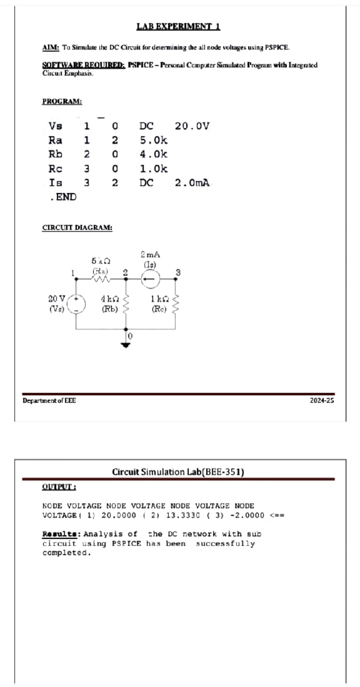 LAB EXPERIMENTS IN DC CIRCUIT SIMULATION USING PSPICE - Studocu