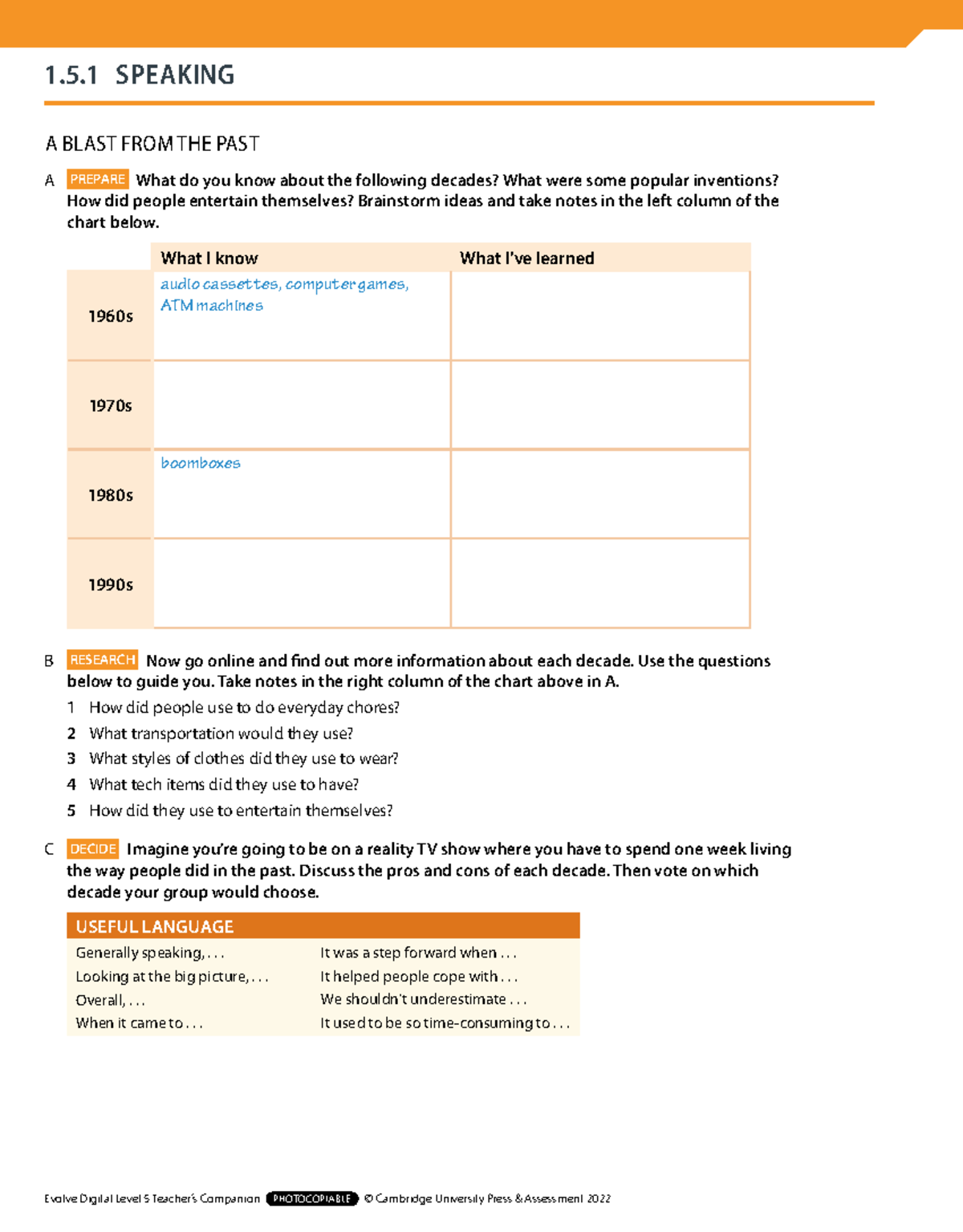 Evolve Digital Level 5 Worksheets 1.5 - A BLAST FROM THE PAST A PREPARE ...