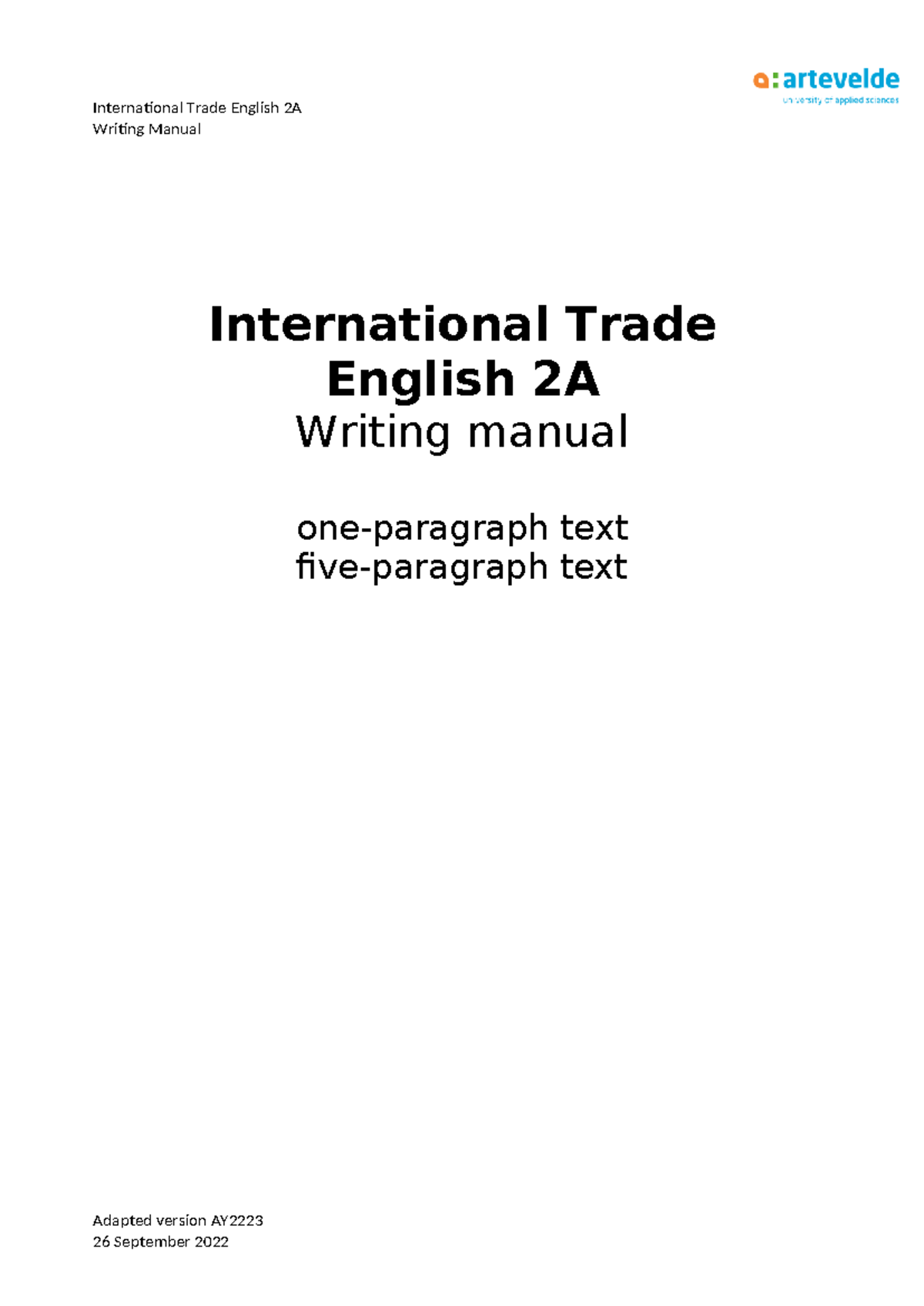 International Trade English 2A Writing Manual: 5-Paragraph Structure ...