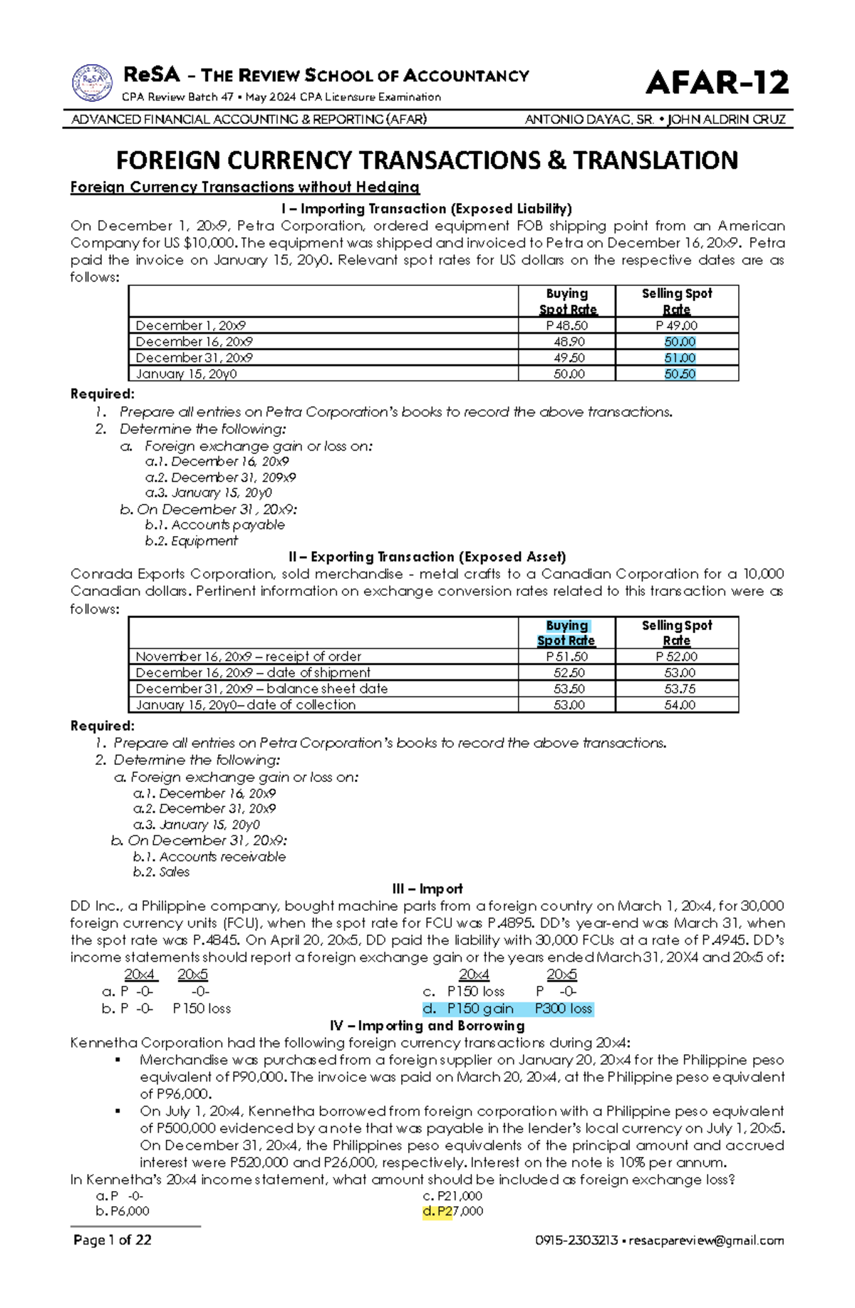 AFAR-12: Foreign Currency Transactions & Translation Overview for CPA ...