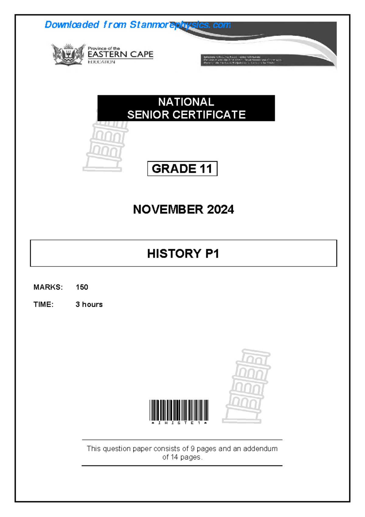 HISTORY P1 (EC) GRADE 11 NOVEMBER 2024 EXAM PAPER & MEMO - Studocu