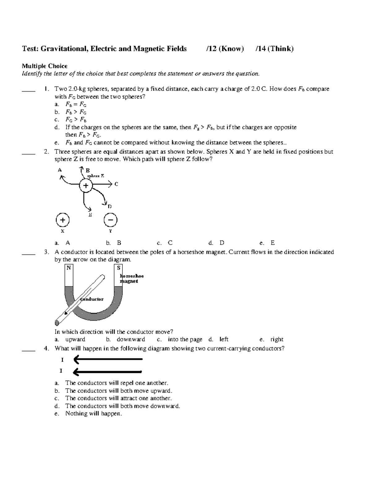 Sample test electricity and magnetism (oct 2020) - Test: Gravitational ...
