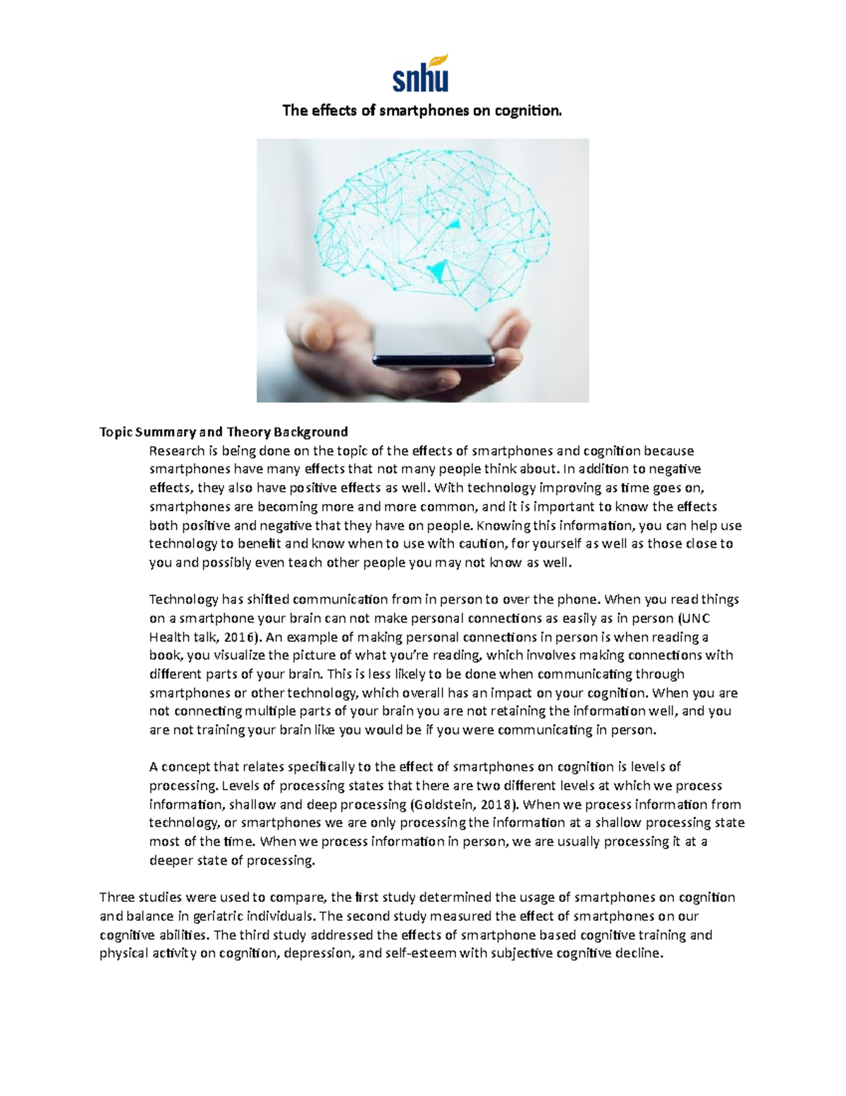 PSY 375 Effects of Smartphones on Cognition: Research Insights - Studocu