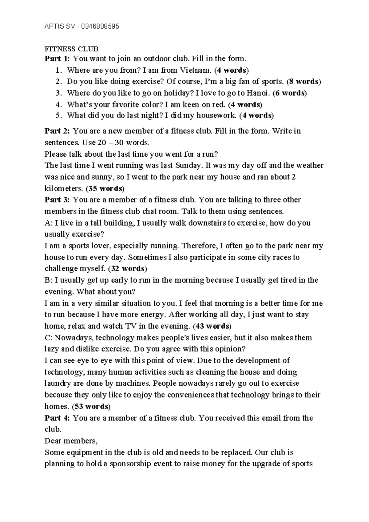 APTIS SV Fitness Club Membership Form and Communication Guide - Studocu