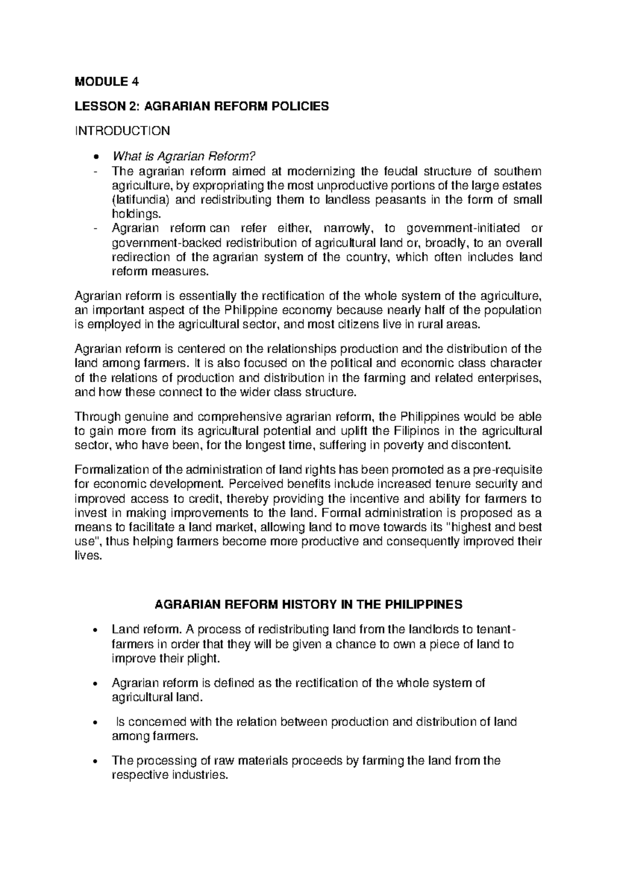 POL 101: Lesson 2 - Understanding Agrarian Reform Policies - Studocu