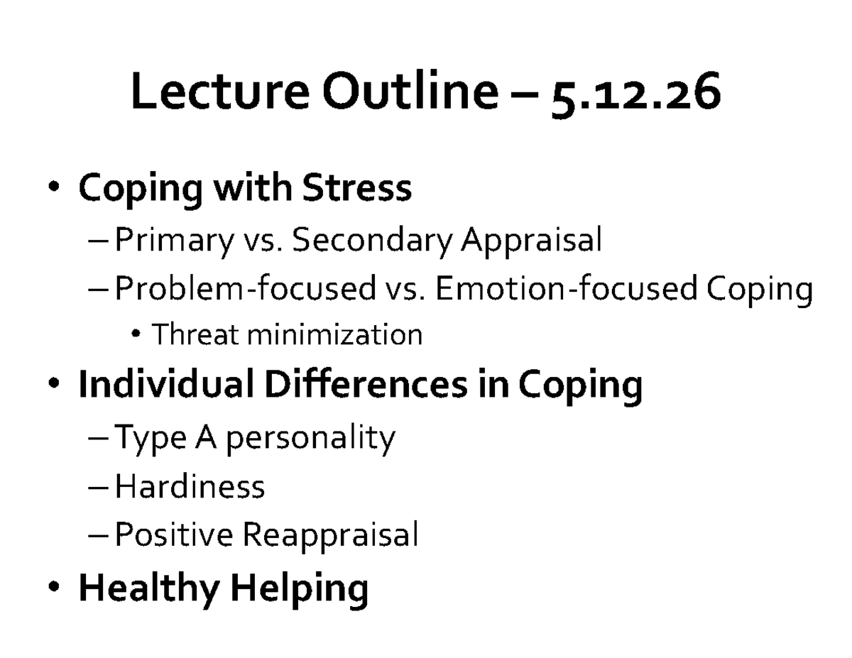 Lecture Outline: Coping with Stress - 5.12.26 - Studocu