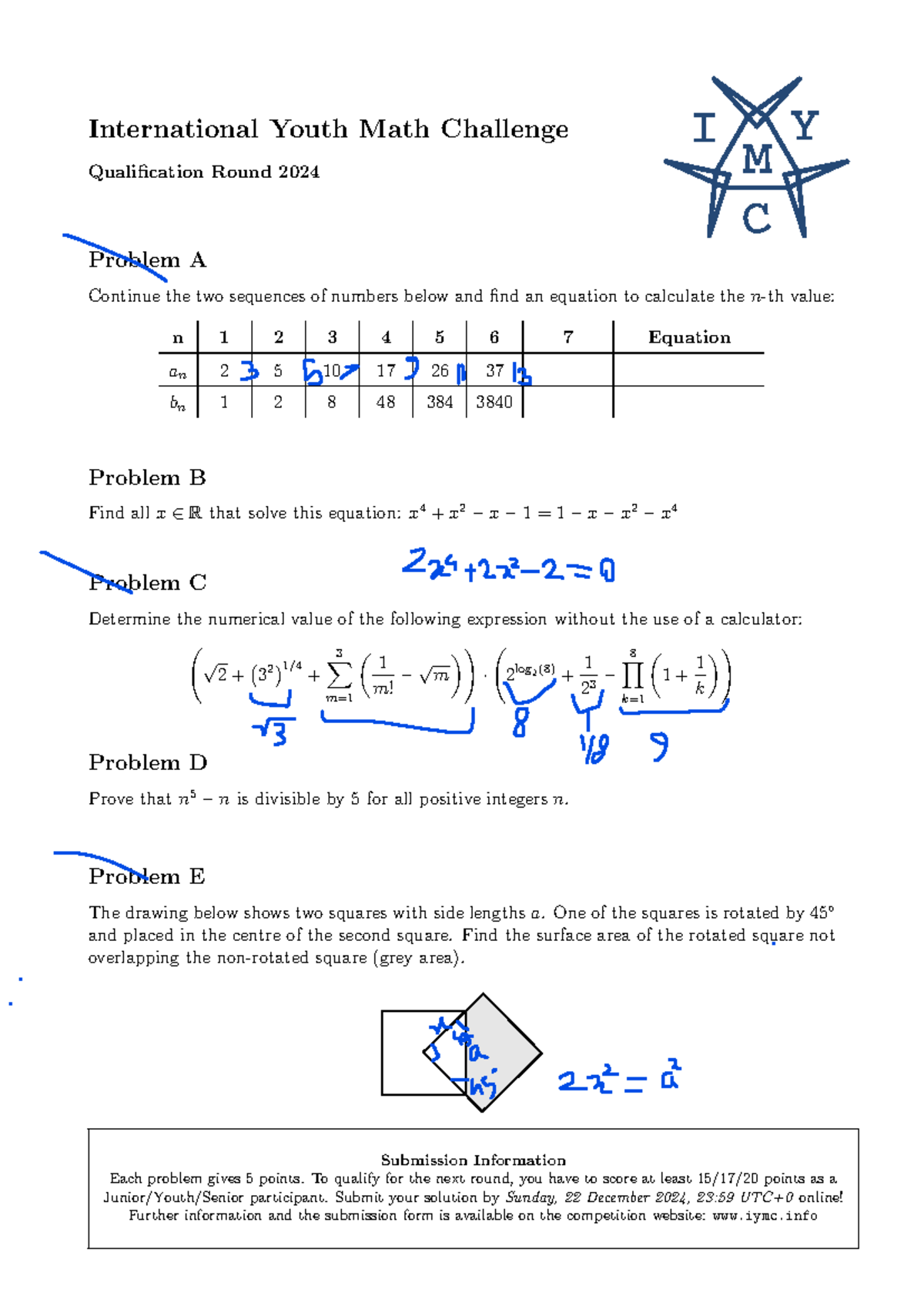 IYMC 2024 Qualification Round - Problem Set and Submission Info - Studocu