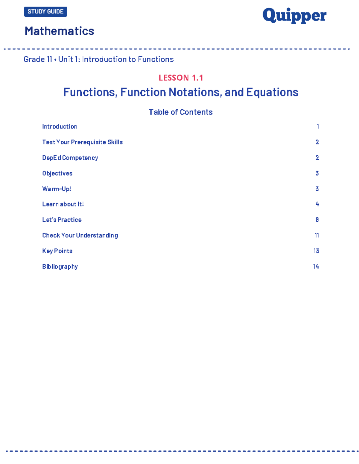 Math Functions Function Notations And Equations Grade 11 • Unit 1 Introduction To