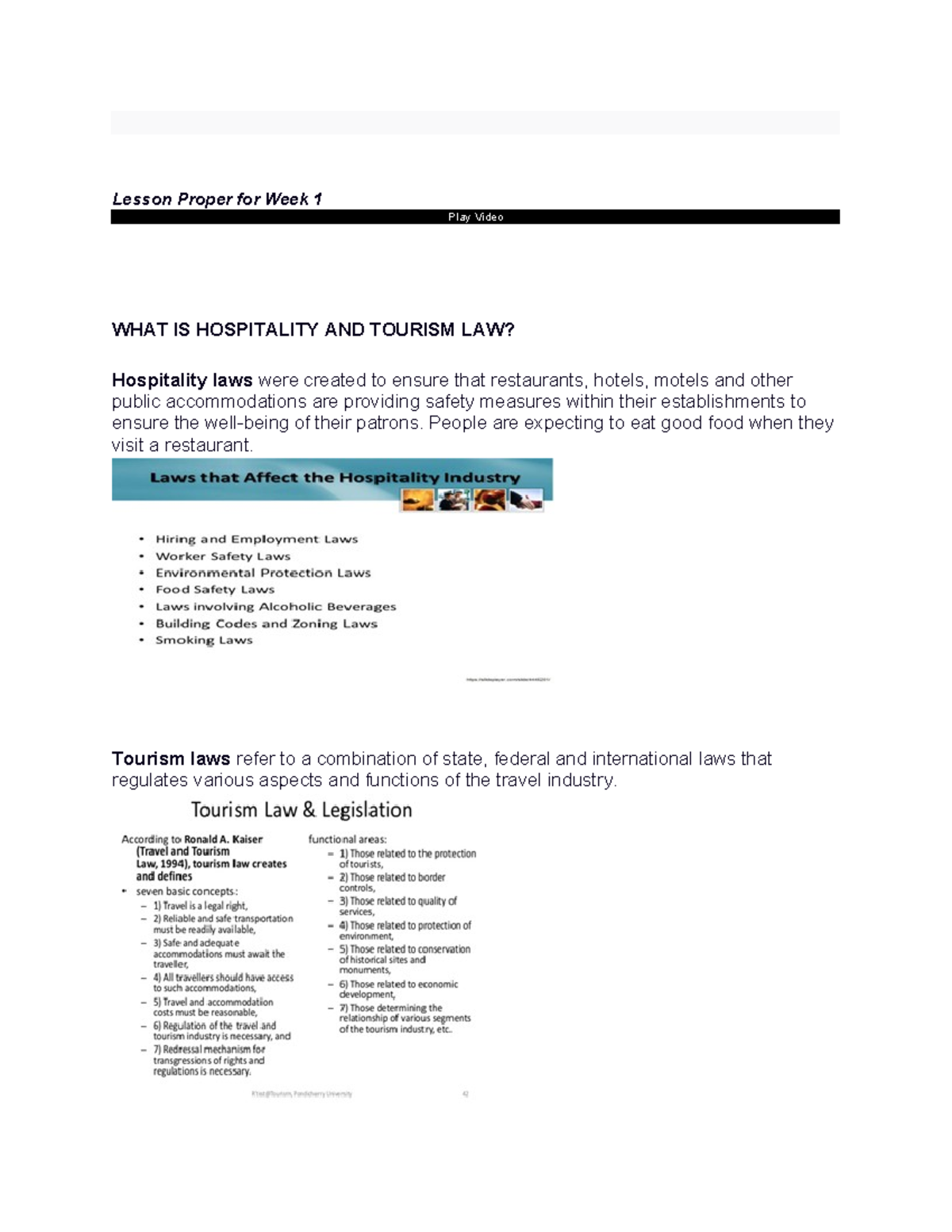 THC314- Lesson 1 - its about tourism laws - Lesson Proper for Week 1 ...
