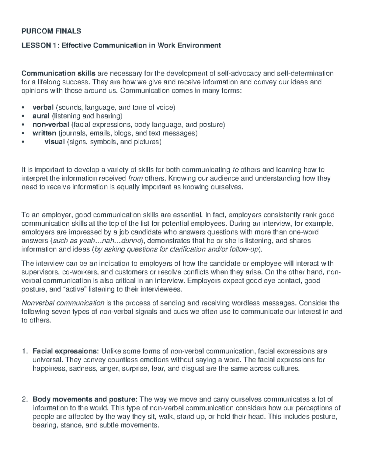 Purposive communication notes - PURCOM FINALS LESSON 1: Effective ...