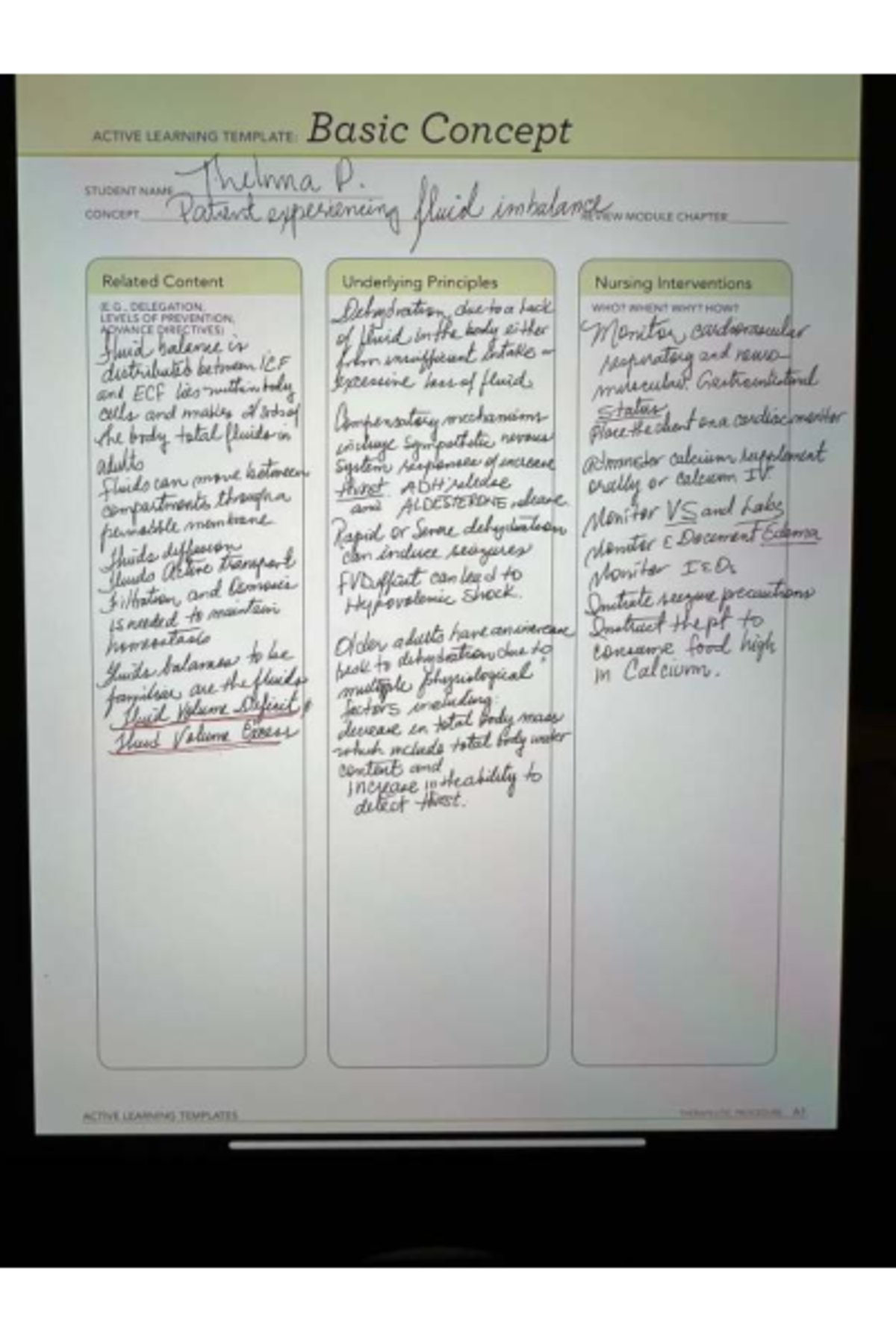 ACTIVE LEARNING TEMPLATE: Fluid Imbalance Concepts - Assignment - Studocu