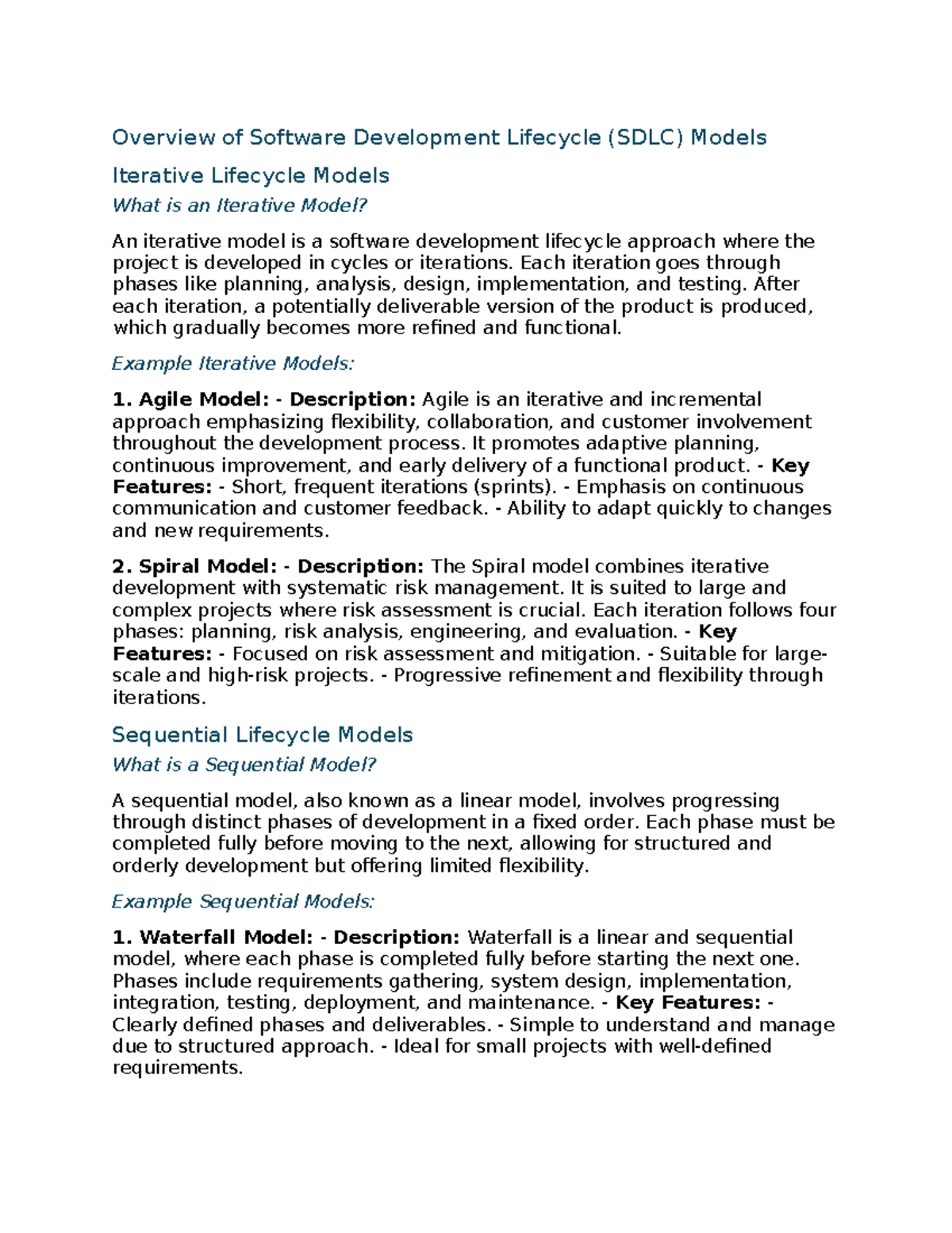 SDLC Models Overview: Iterative & Sequential Approaches for ESOFT 2nd ...