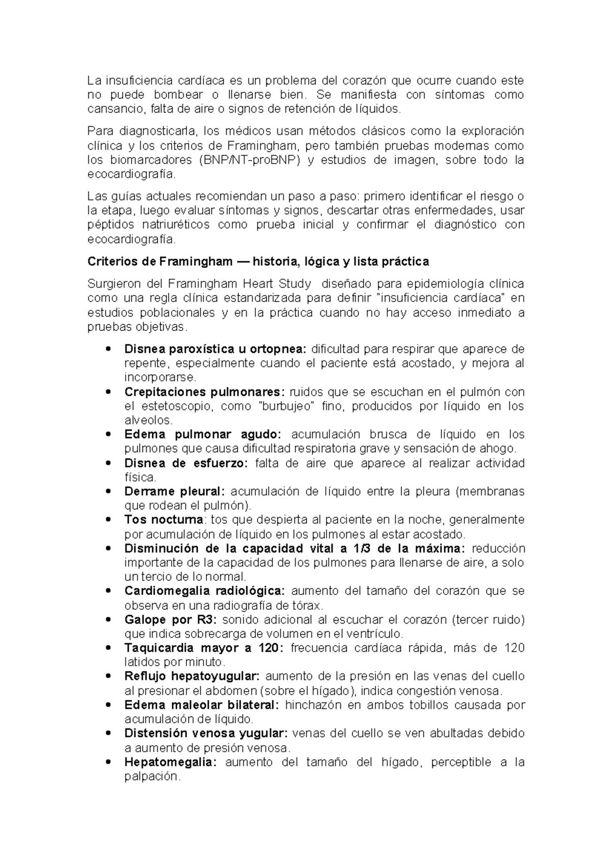 Criterios de Diagnóstico de Insuficiencia Cardíaca (IC) - Studocu