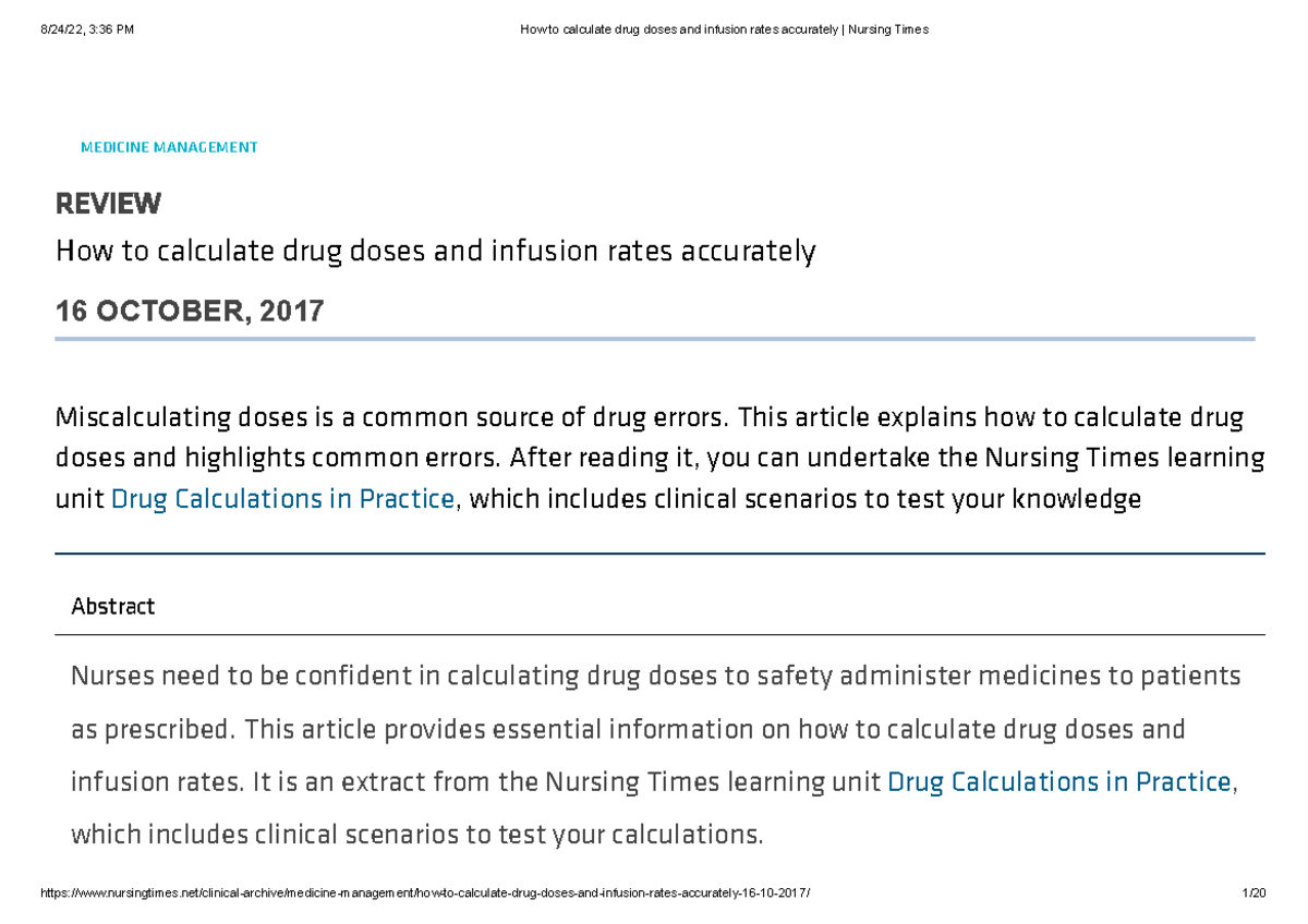 NUR 101: Accurately Calculating Drug Doses and Infusion Rates in ...