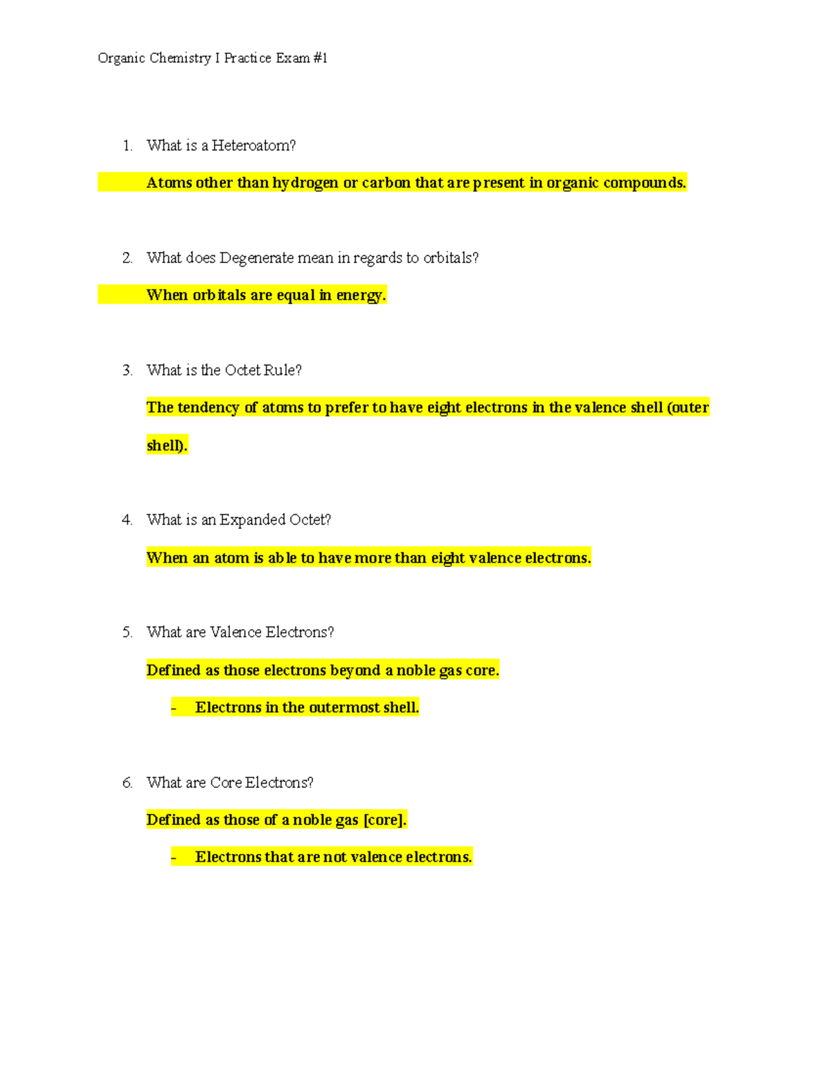 Organic Chemistry I Practice Exam #1 - CHEM 2323 Review Guide - Studocu