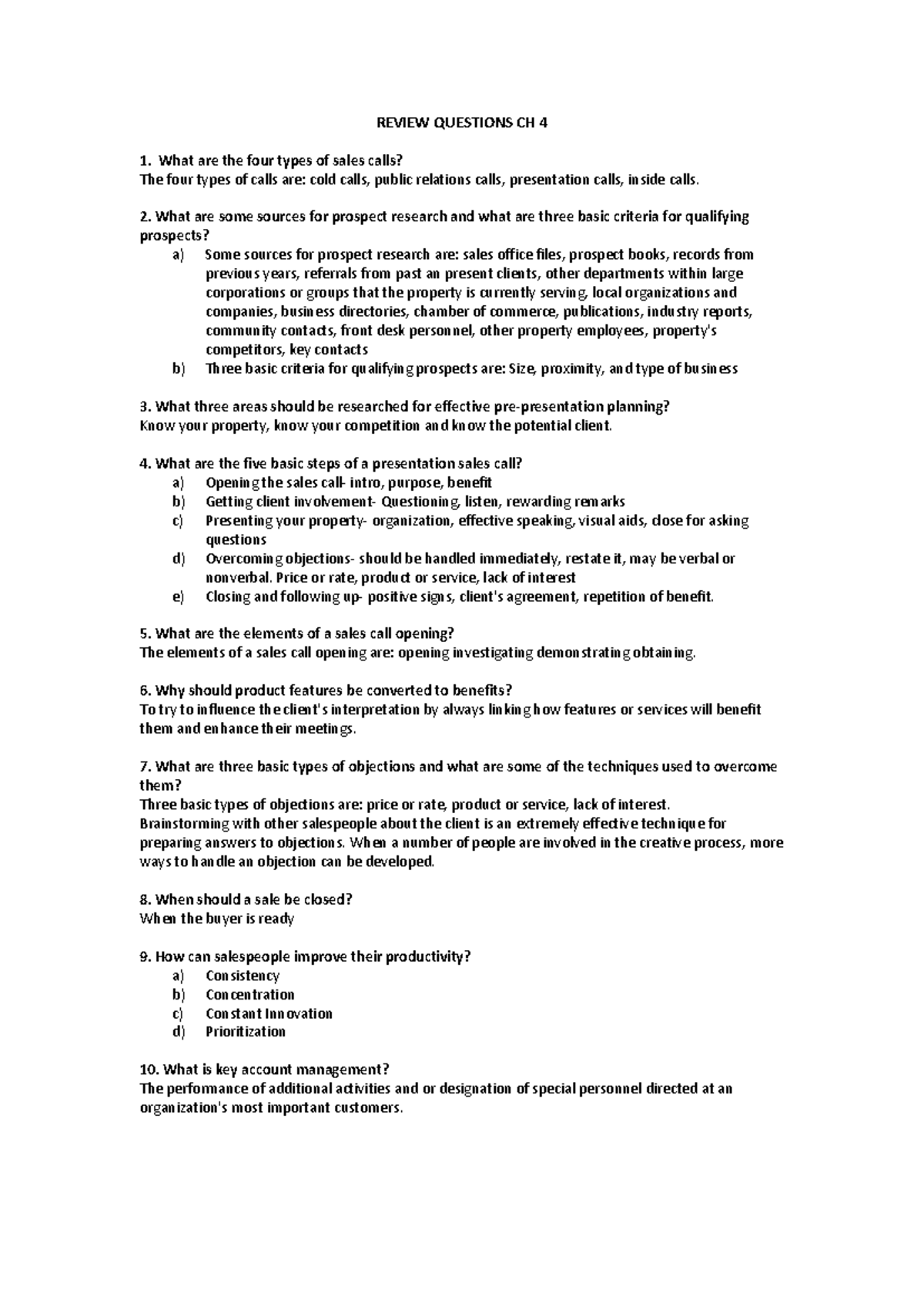 Review Questions for Chapter 4 - MKT - Studocu