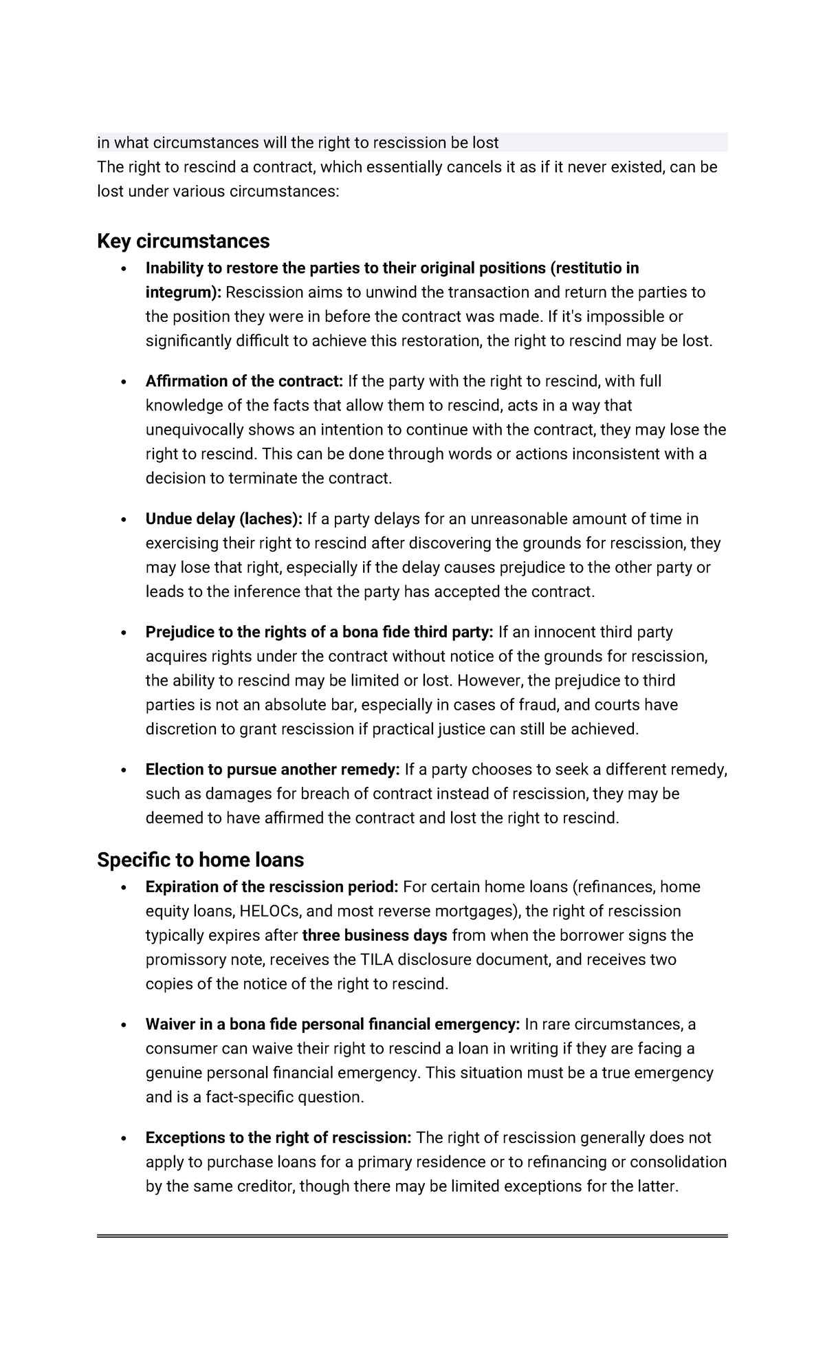 Circumstances Leading to Loss of Right to Rescission: UK Case Law ...