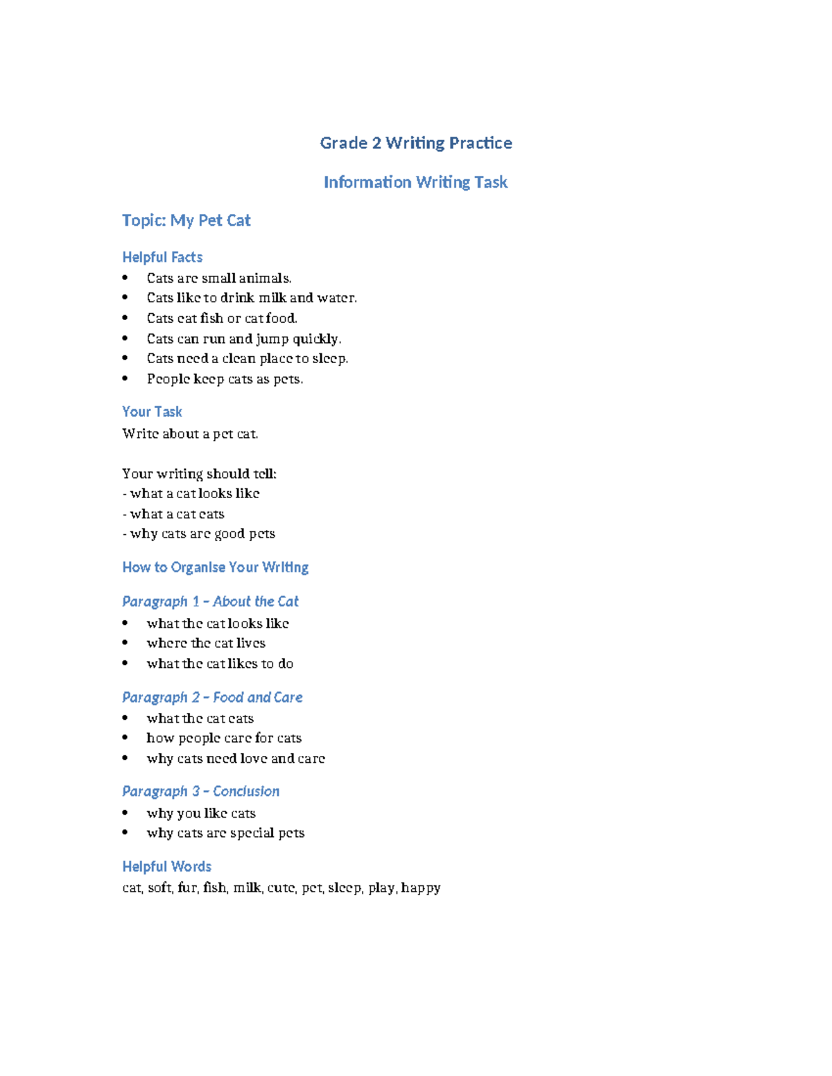 Grade 2 Writing Practice: My Pet Cat Essay Guide - Studocu