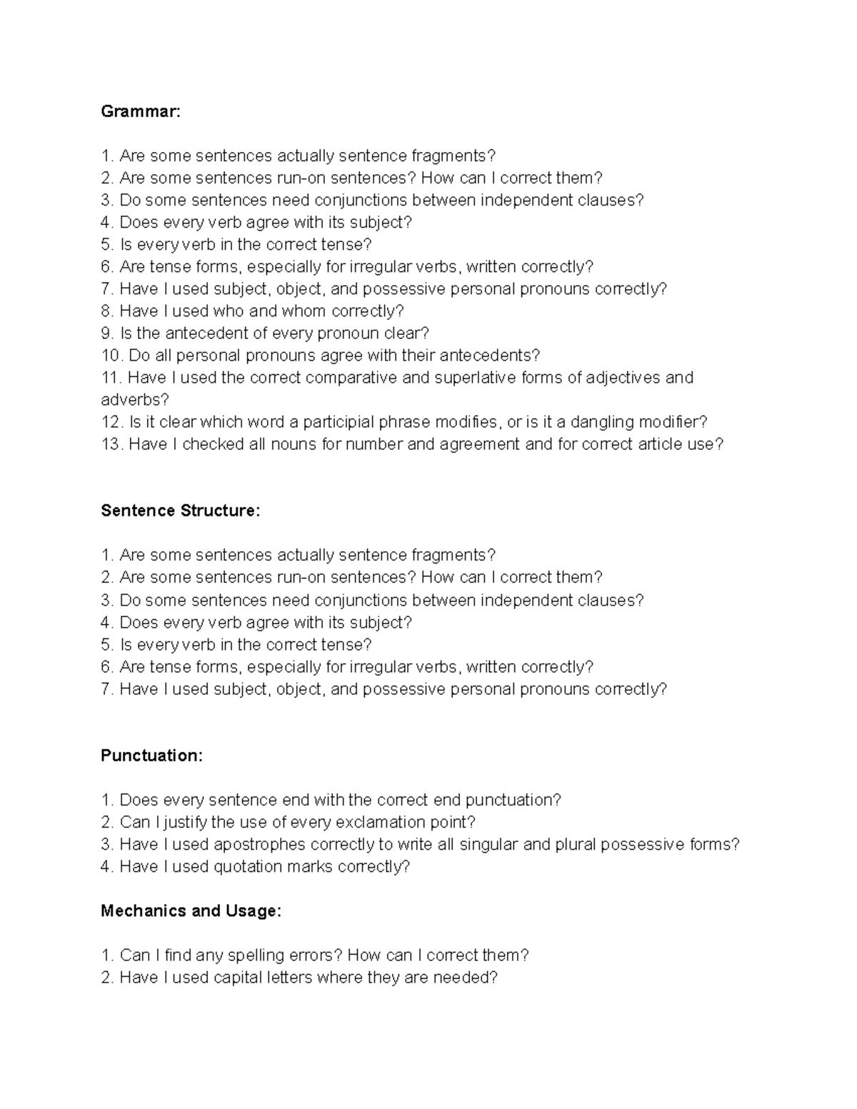 Queen PAM PROF ENG EXAM Grammar and Mechanics Pointers - Studocu