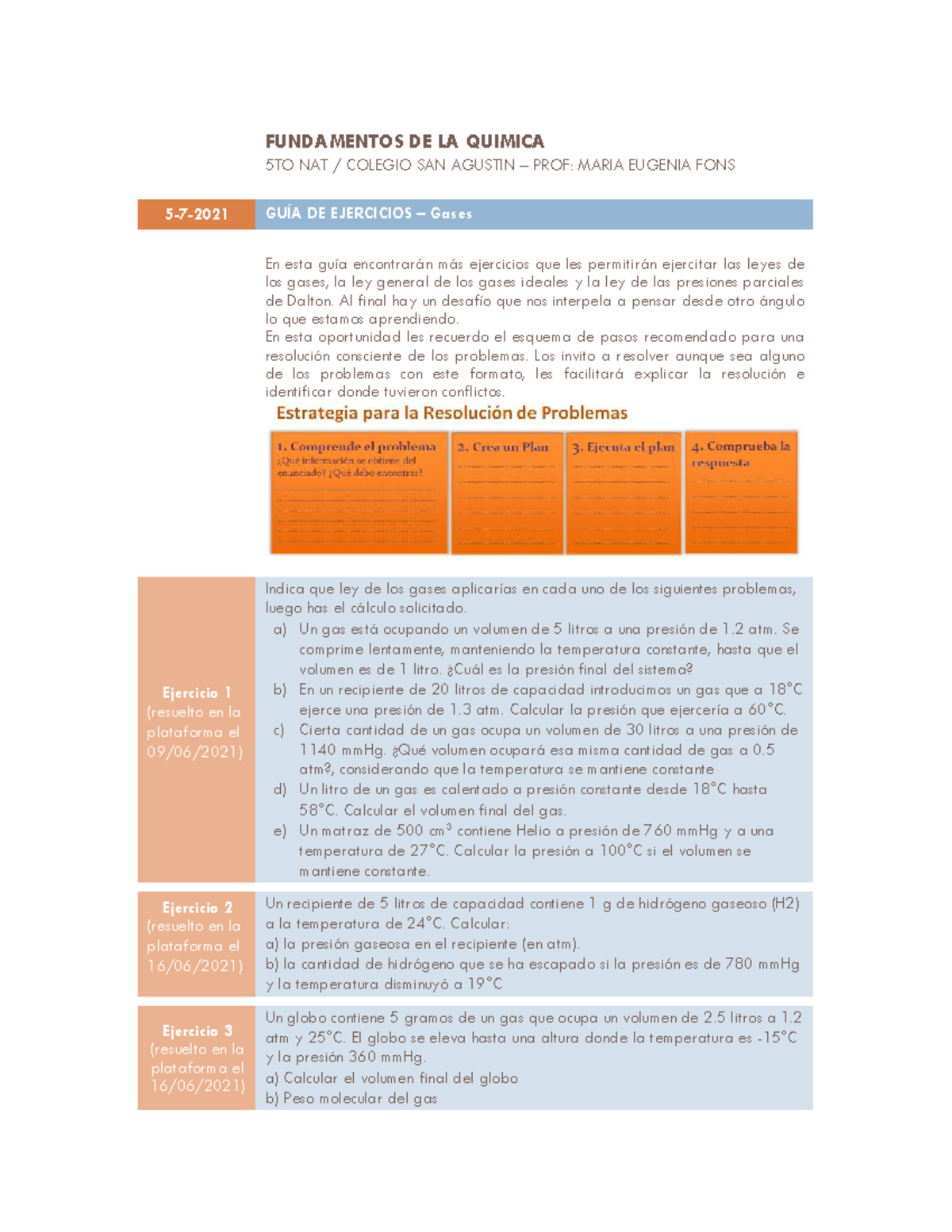 Guía de Ejercicios de Gases - FUNDAMENTOS DE LA QUIMICA 5TO NAT - Studocu