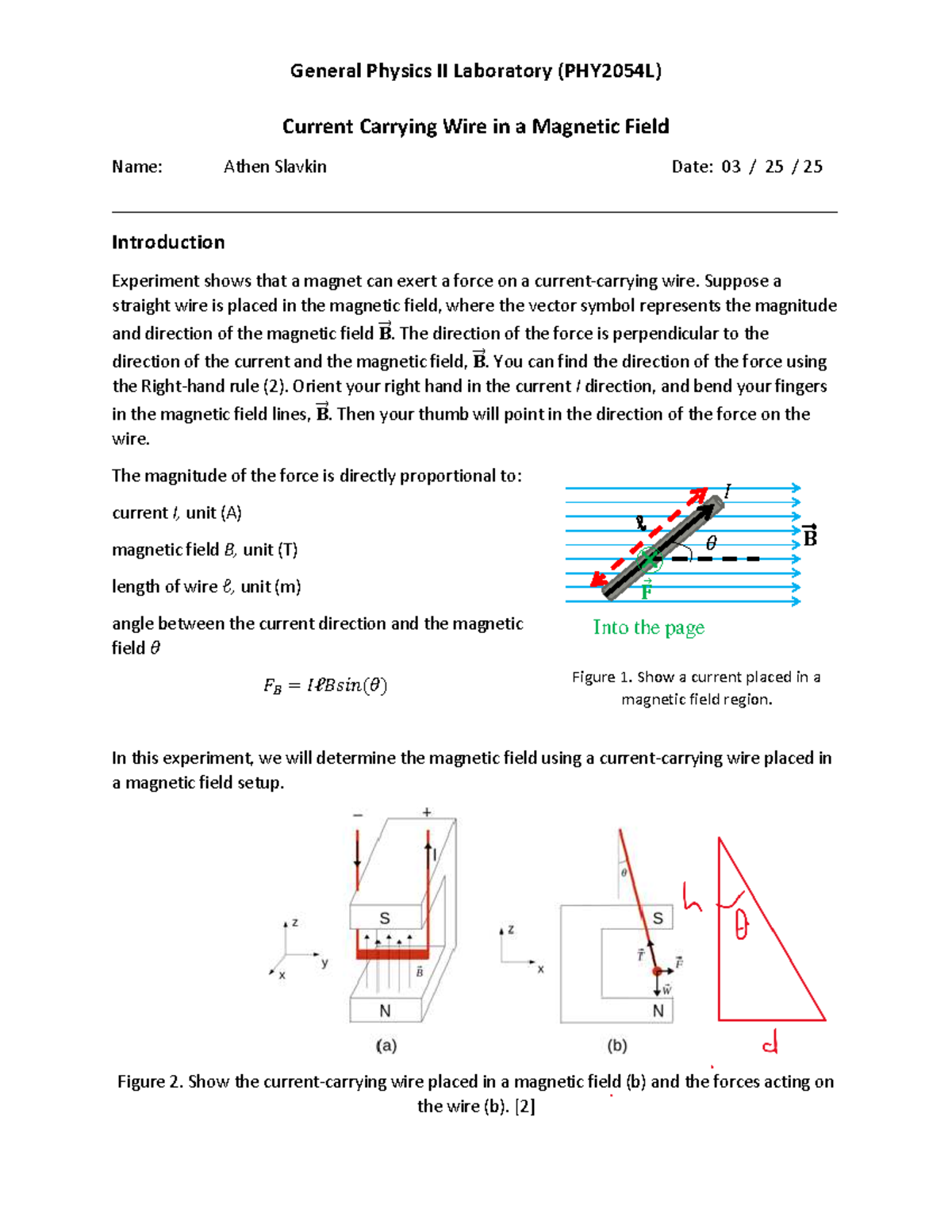 General Physics II Lab (PHY2054L): Current in Magnetic Field Experiment ...