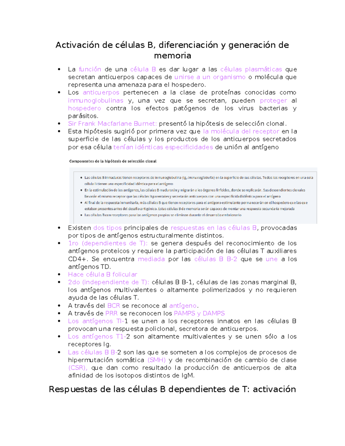 Activación y Diferenciación de Células B en Inmunología (BIO 101) - Studocu