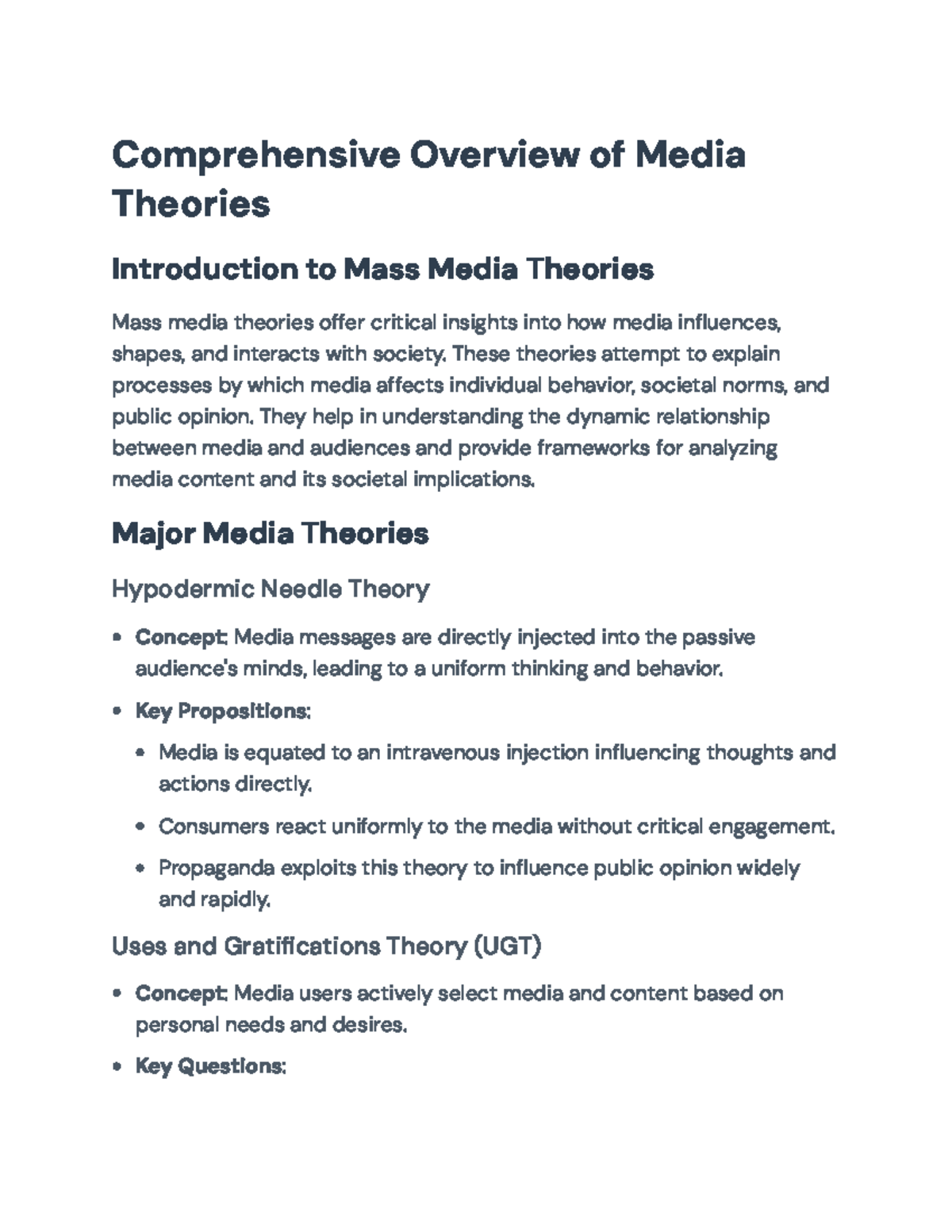 Comm 101: Comprehensive Overview of Mass Media Theories - Studocu