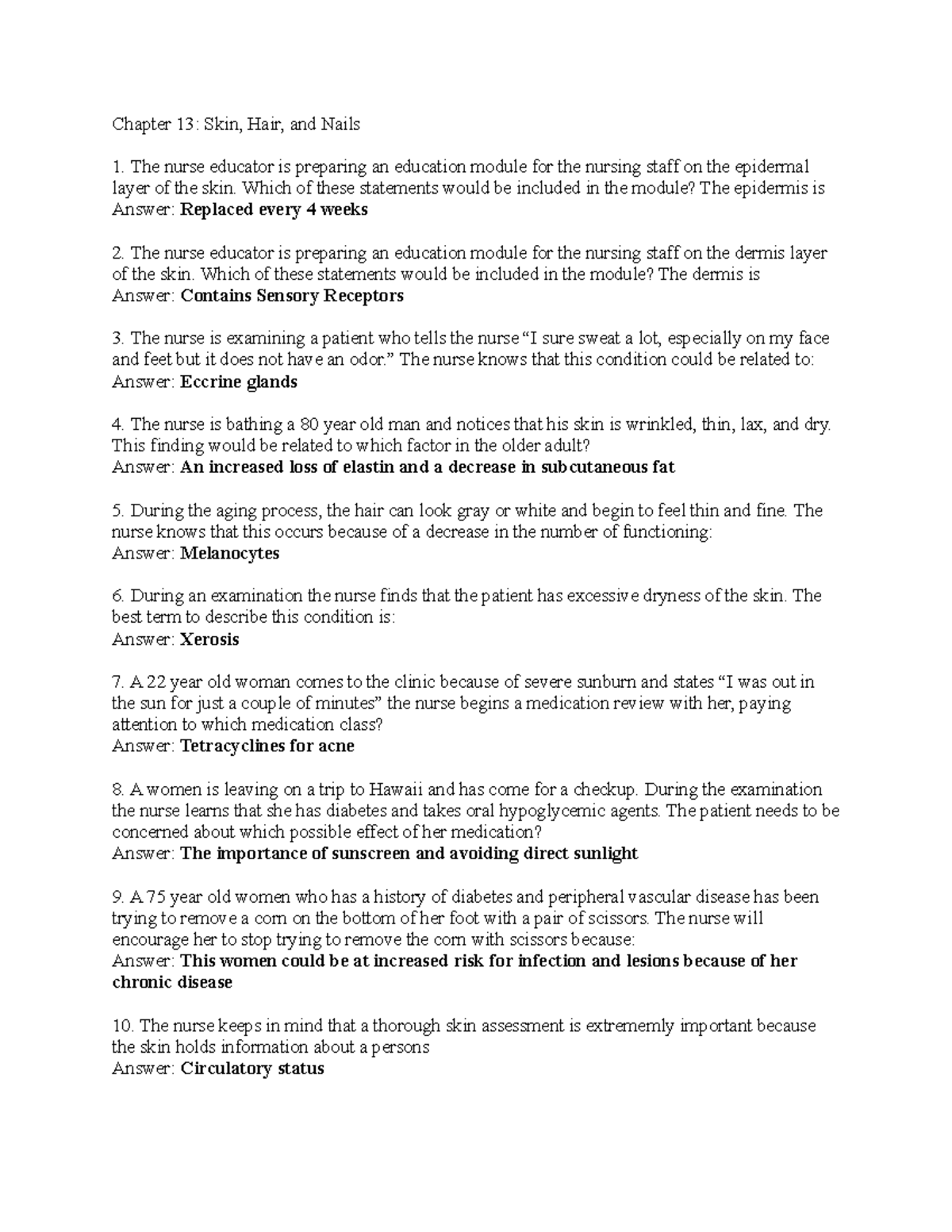 Chapter 13, 19, 20 - Exam Questions & Answers for Nursing Students ...