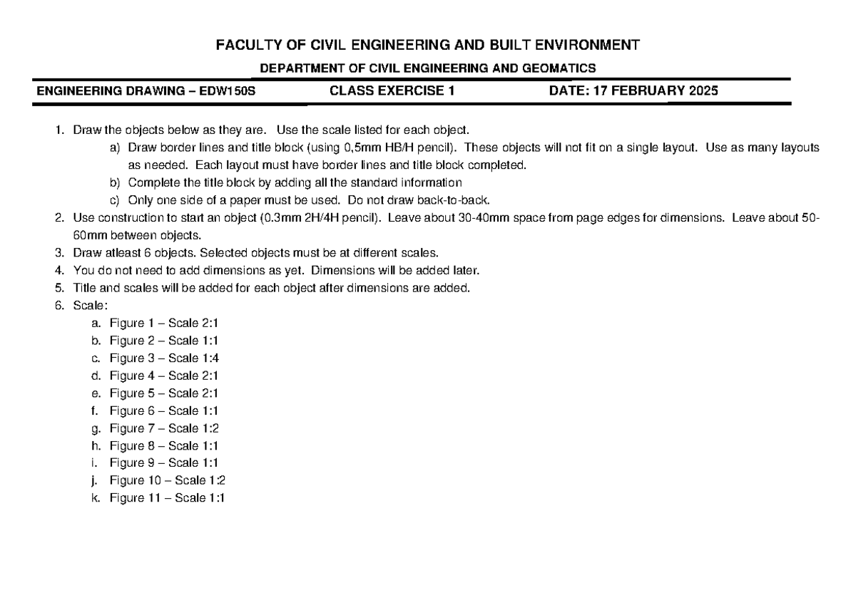Class exercise 1 for EDW150S: Engineering drawing practice - Studocu