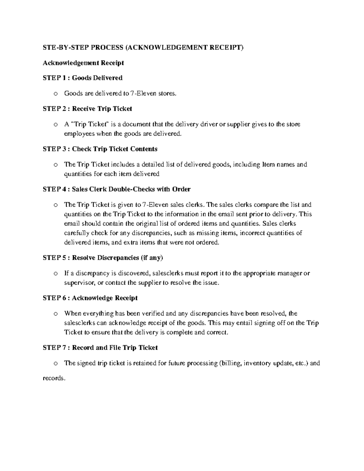 PROCESS (ACKNOWLEDGEMENT RECEIPT) - Final Steps for Goods Delivery ...