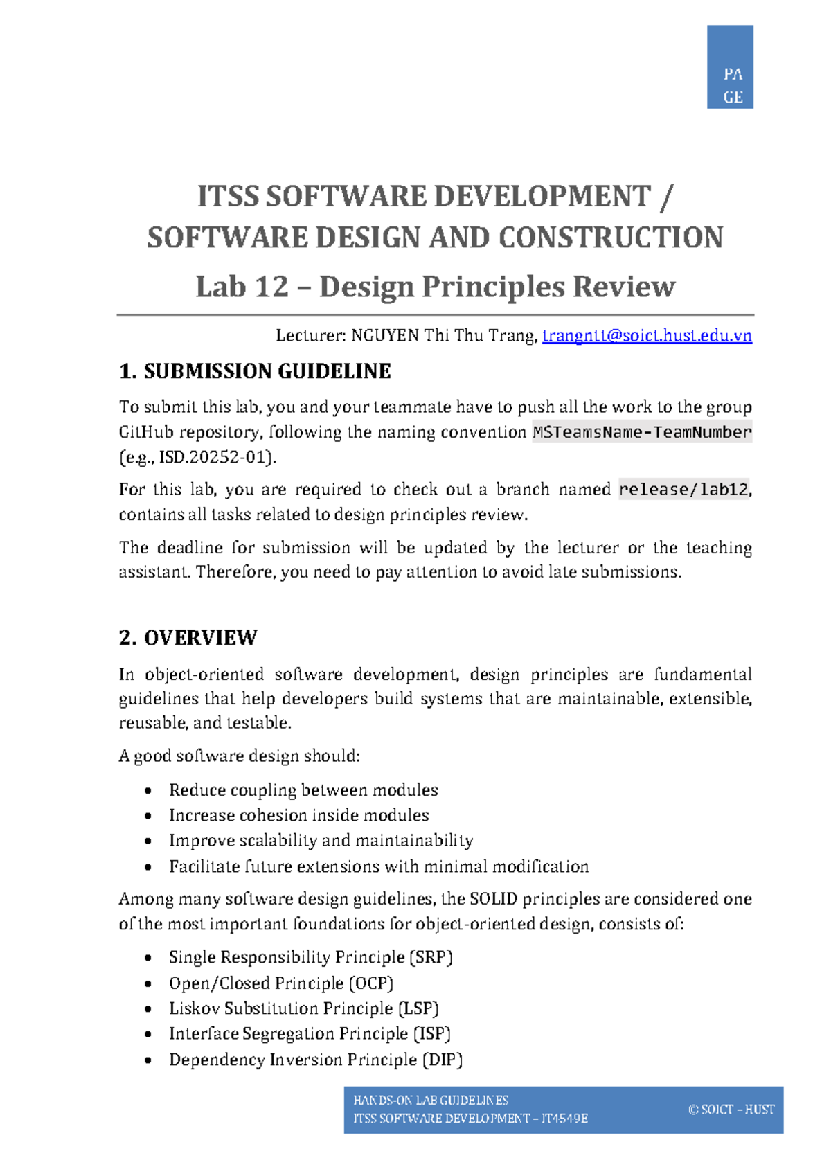 ITSS IT4549E Lab 12: Review of Software Design Principles - Studocu