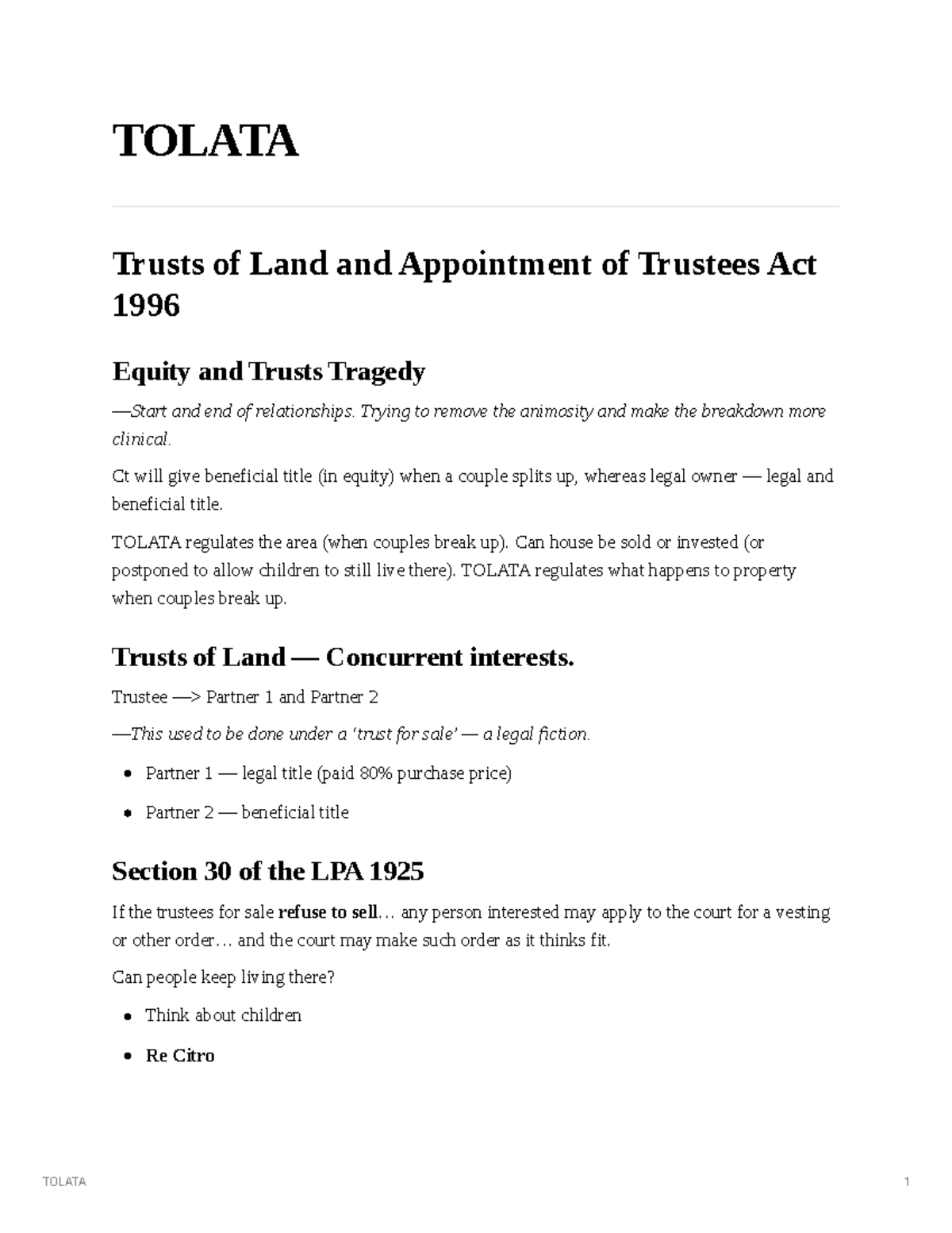 TOLATA 1996: Understanding Trusts of Land and Their Impact on ...