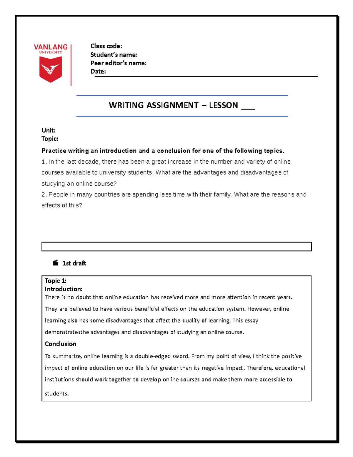 Lesson 7 - ffa - Class code: Student’s name: Peer editor’s name: Date ...