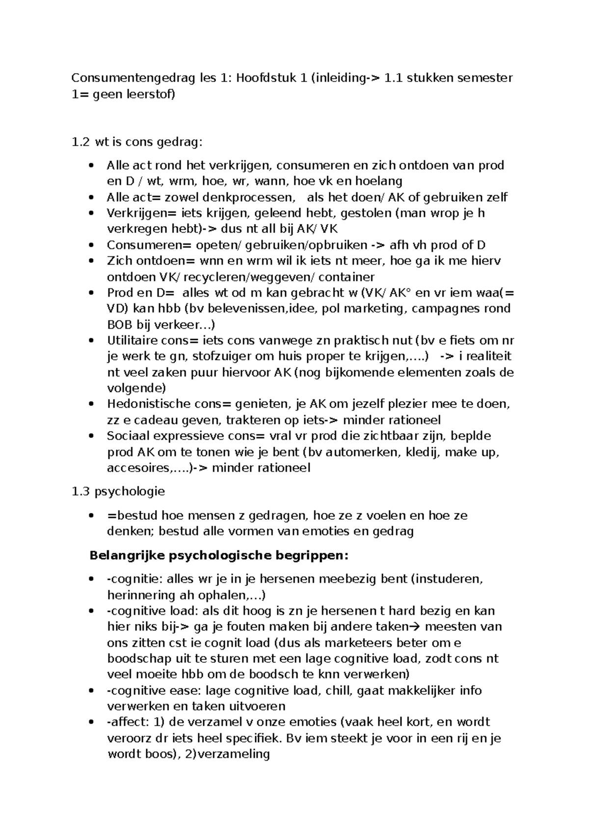 Consumentengedrag Les 1: Inleiding tot Hoofdstuk 1 en Psychologie - Studocu