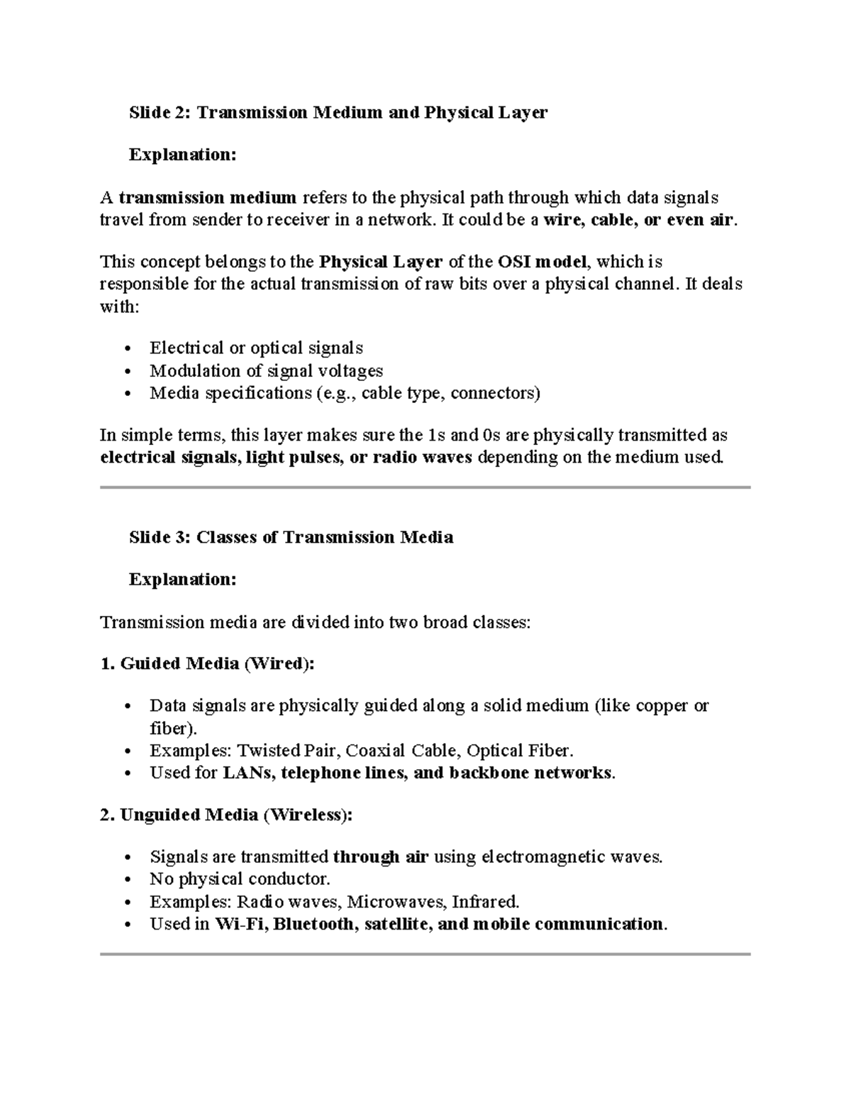 Physical Media Notes WISE: Transmission Medium & Physical Layer - Studocu